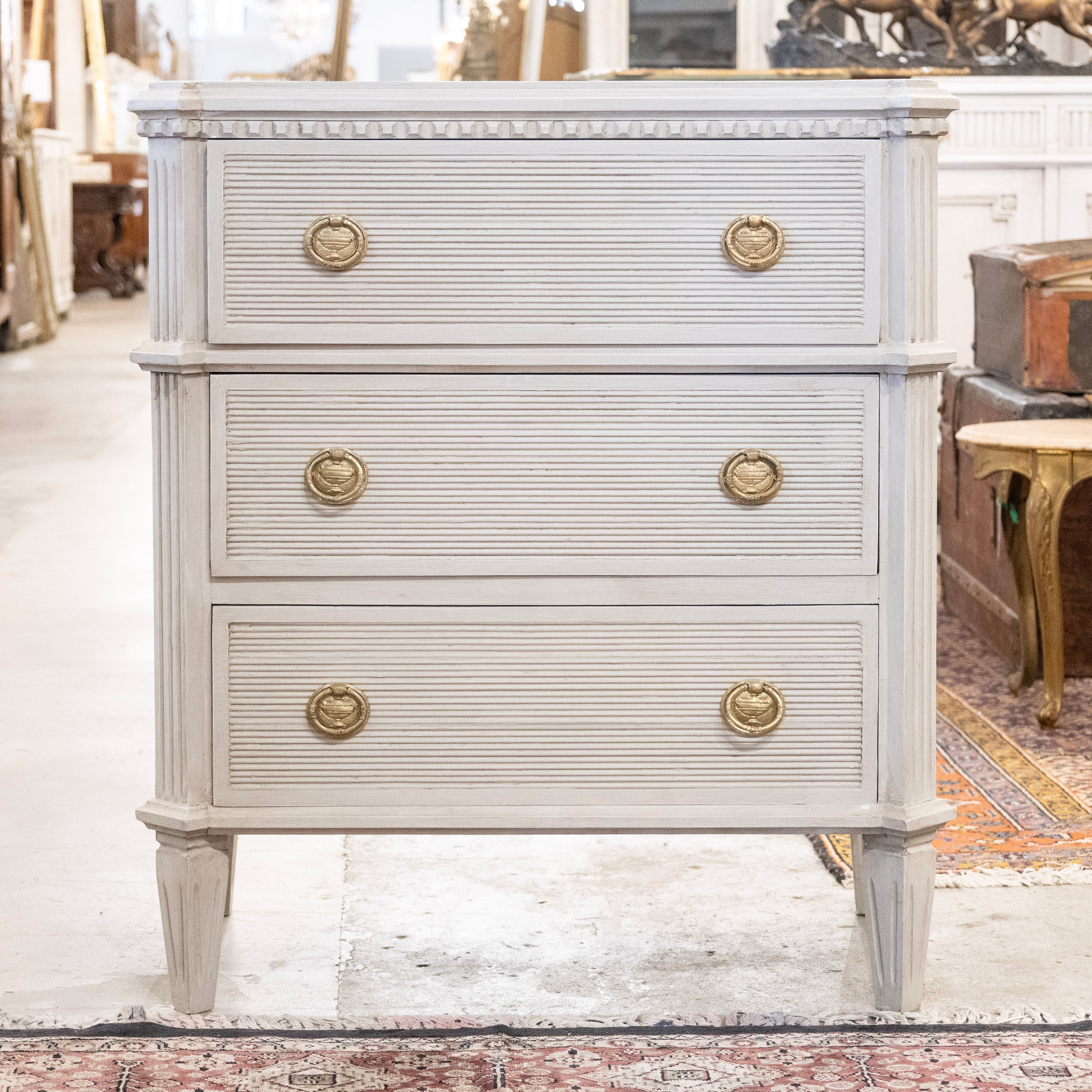 Swedish 3-Drawer Chest – Canted Corners & Reeded Drawers in French Gre ...
