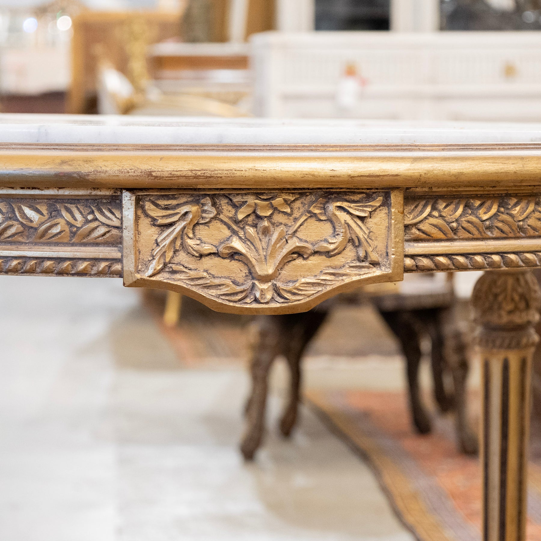 Louis XVI Gilded Center Table with Carved Detailing & White Marble Top ...