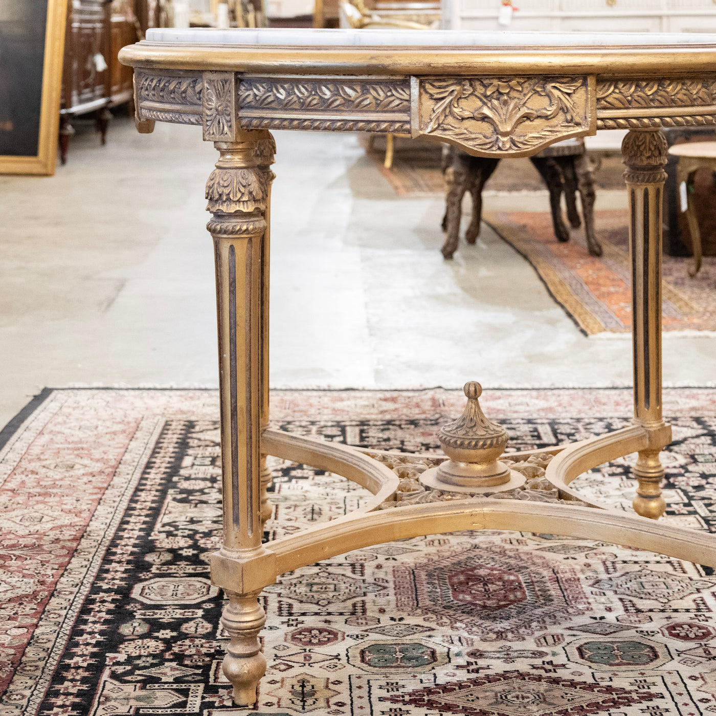 Louis XVI Gilded Center Table with Carved Detailing & White Marble Top ...