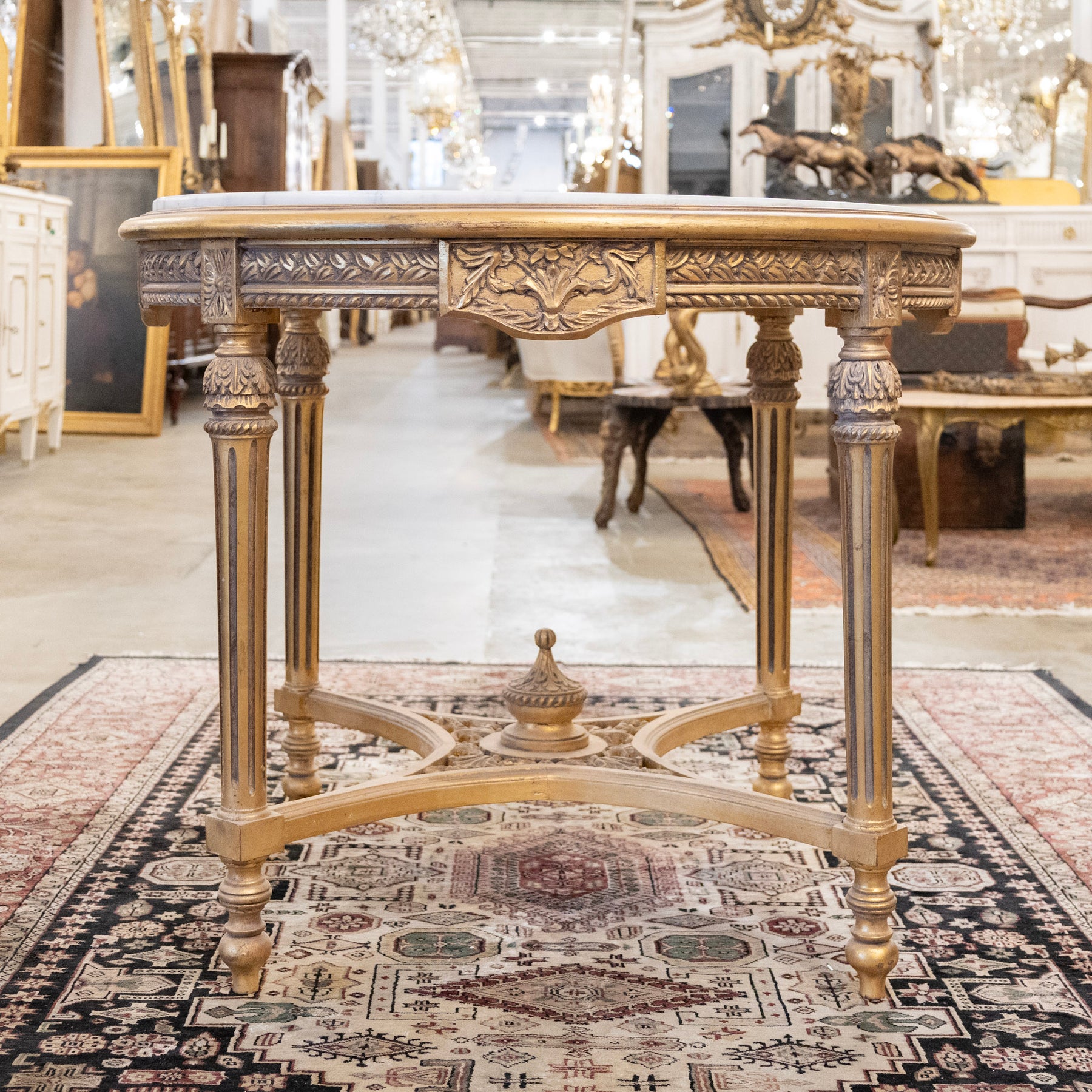 Louis XVI Gilded Center Table with Carved Detailing & White Marble Top ...