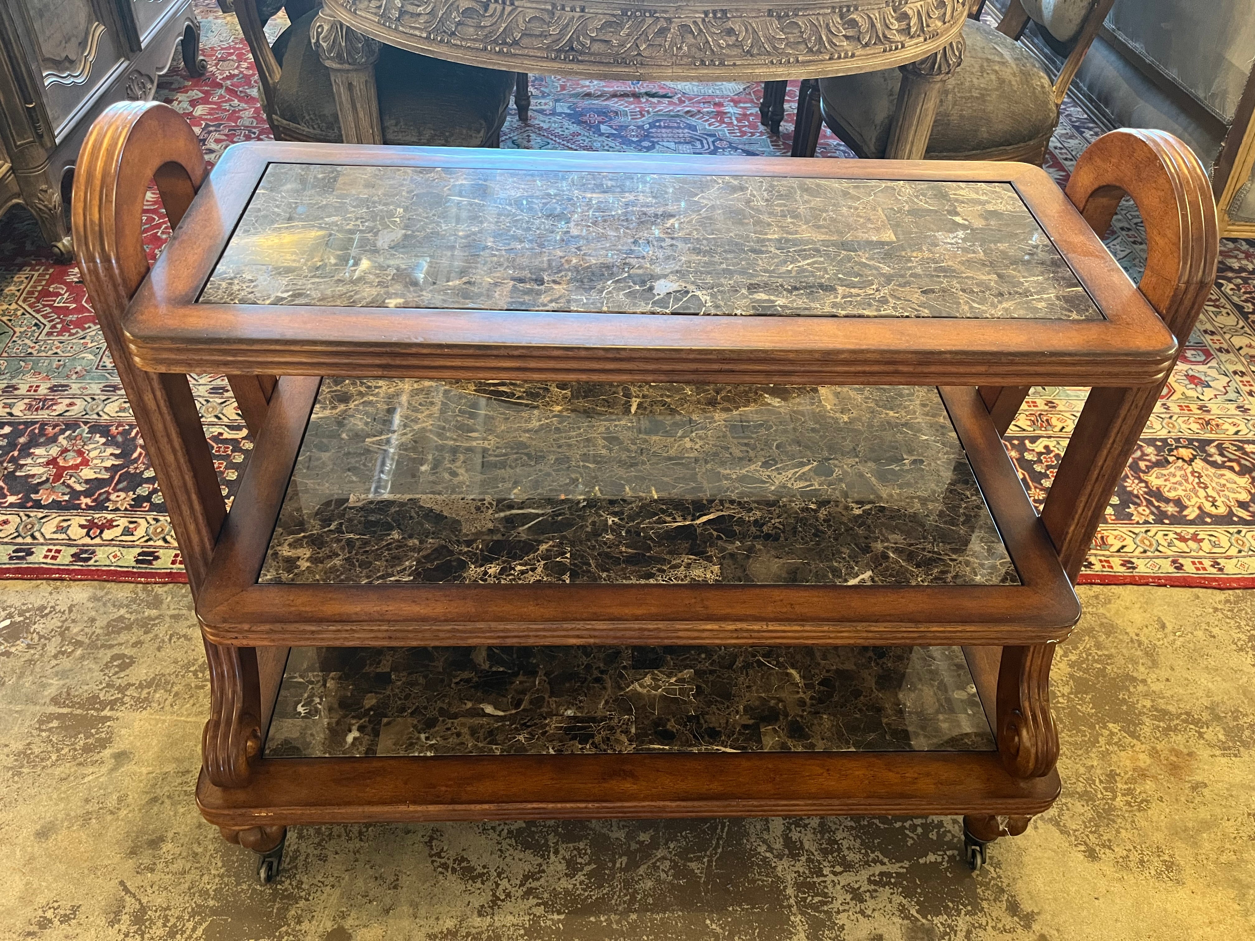 French Antique Rolling Tea Cart with Dark Marble – Le Chateau