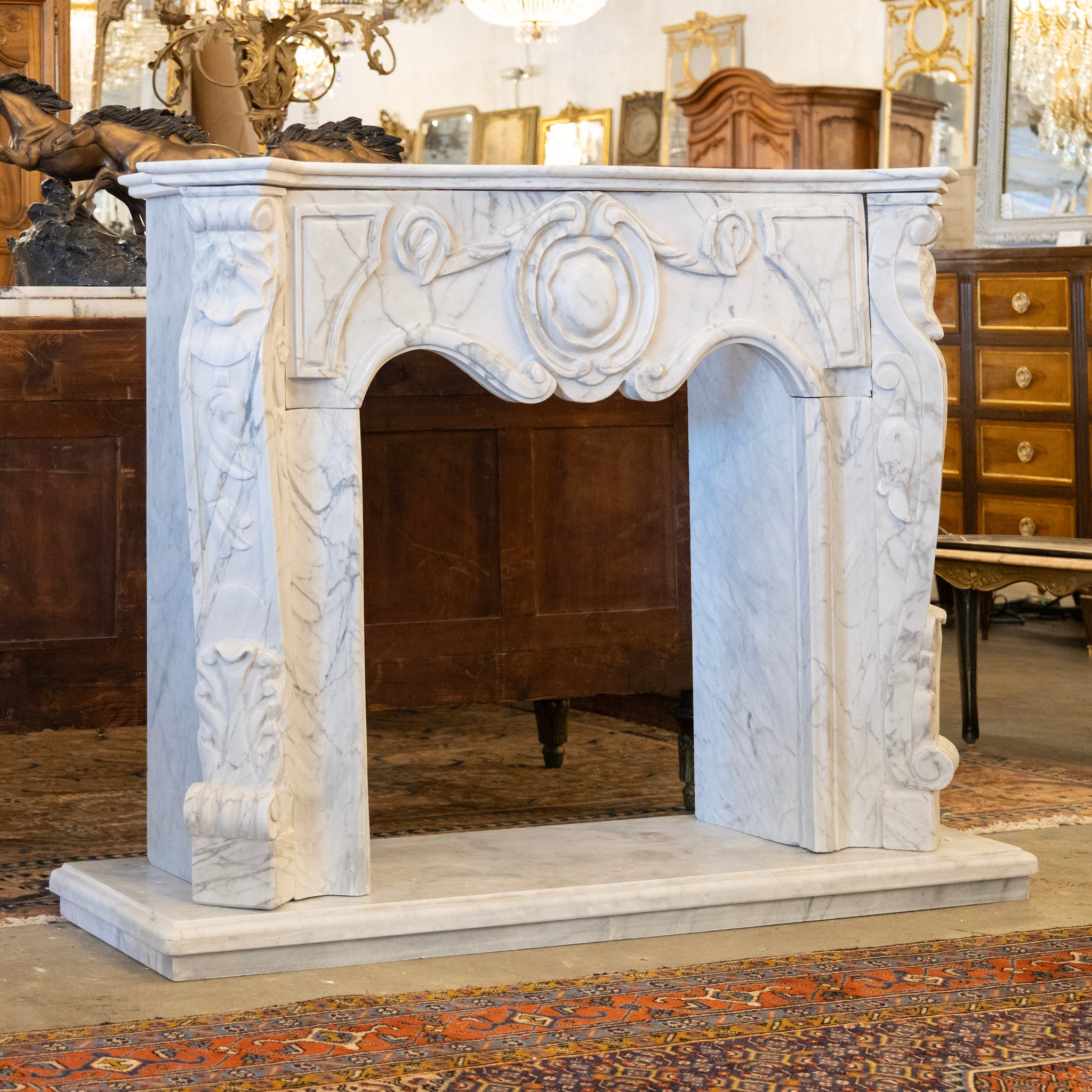 French White Carrara Marble Fireplace Mantel – Carved Scrollwork & Car ...