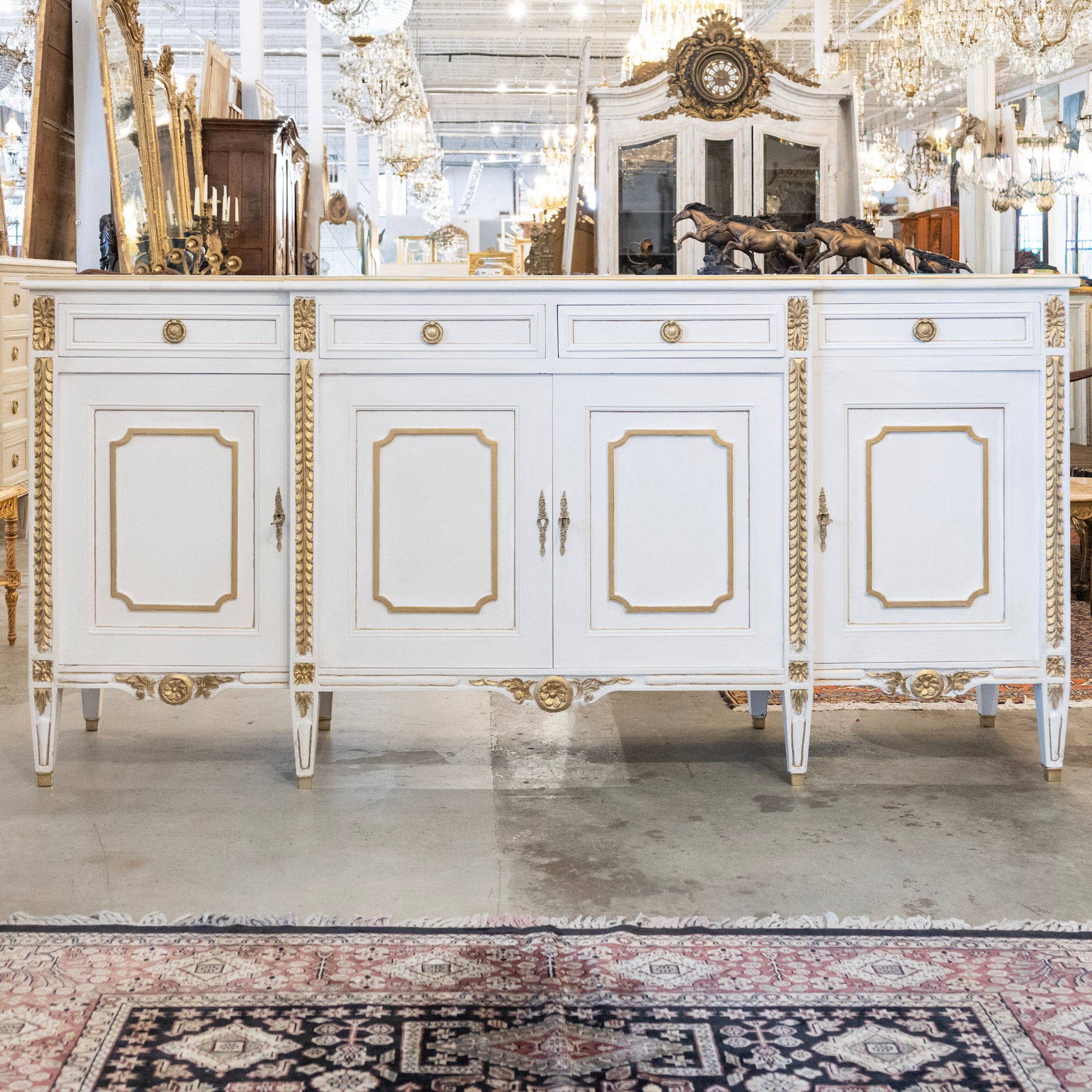 Swedish White Painted Sideboard with Gold Accents – Le Chateau