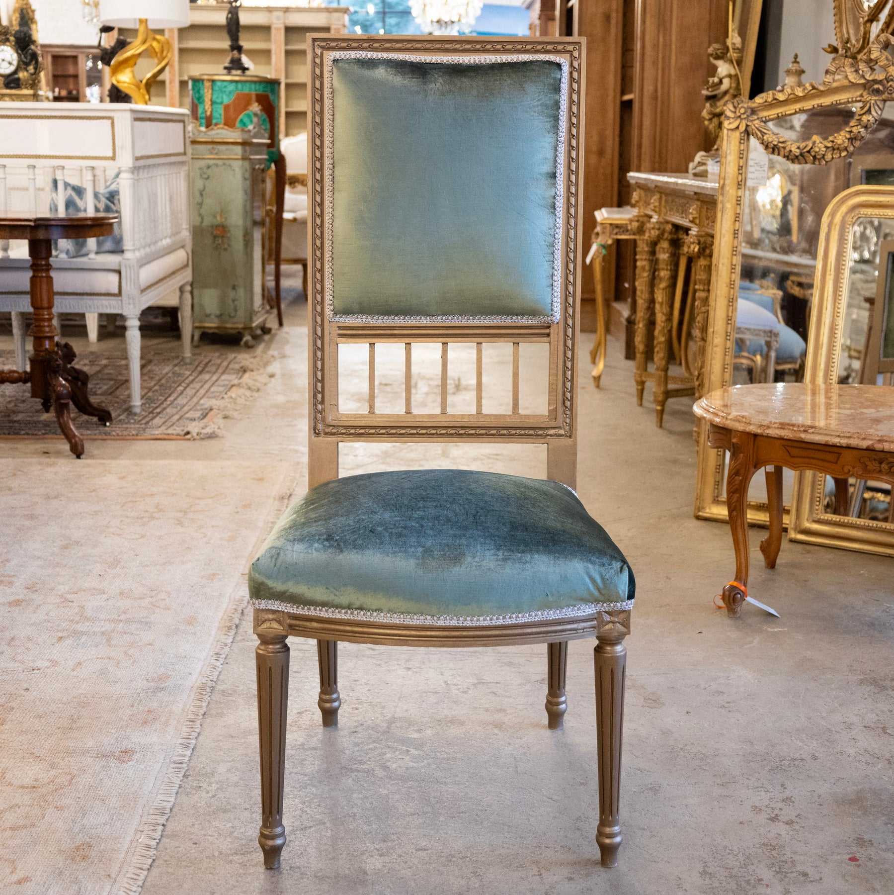 Louis XVI Square Open Back Dining Chair – Green Velvet Upholstery – Le ...