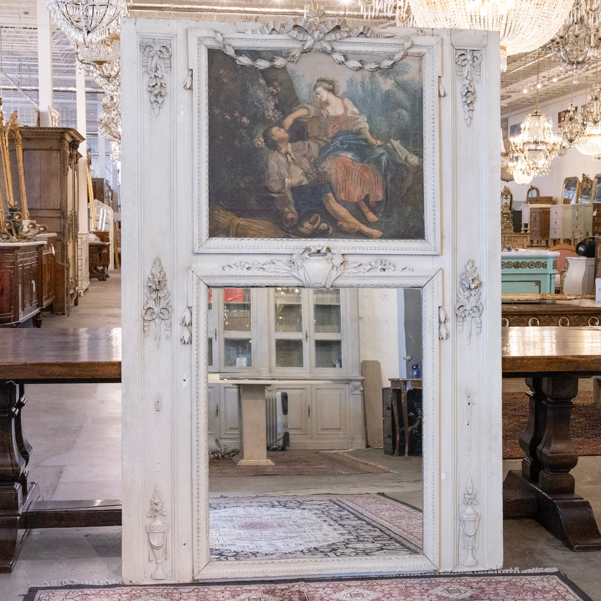 Louis XVI White Trumeau Mirror – French Painting with Carved Florals ...