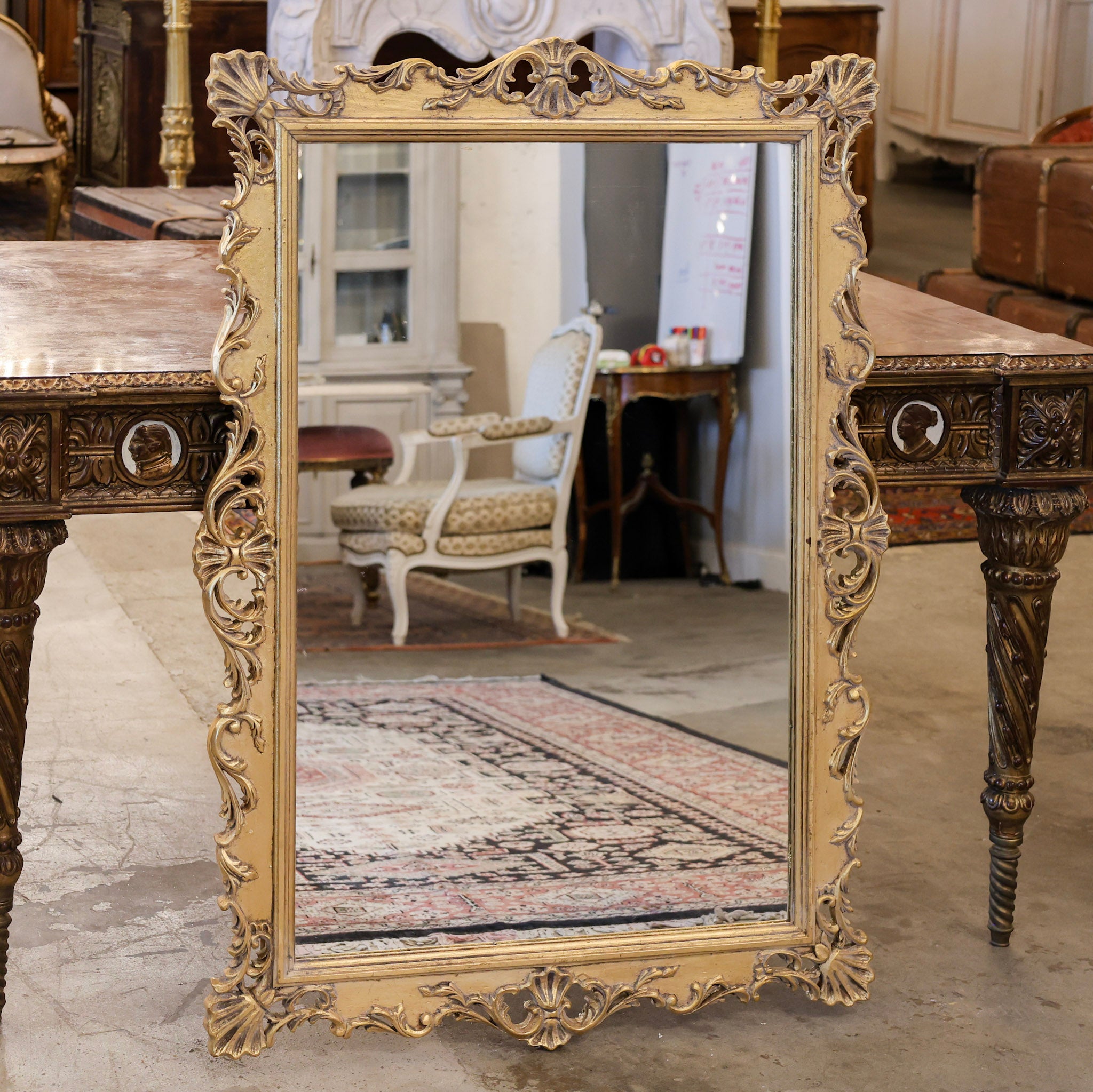 Louis XV Gilded Mirror – Shell Crest with Carved Scrollwork – Le Chateau