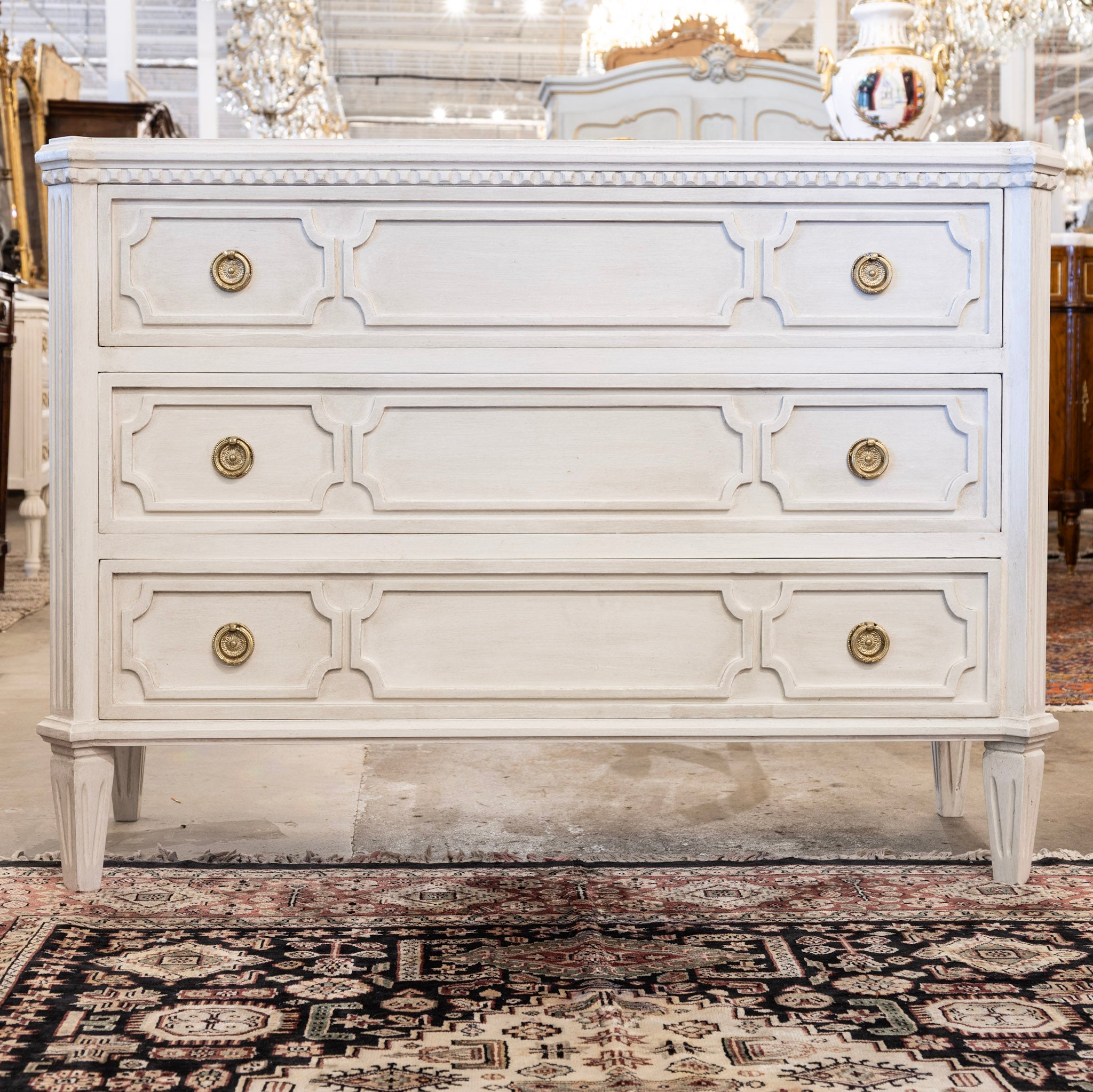Swedish 3-Drawer Chest – Canted Corners in Antique White – Le Chateau