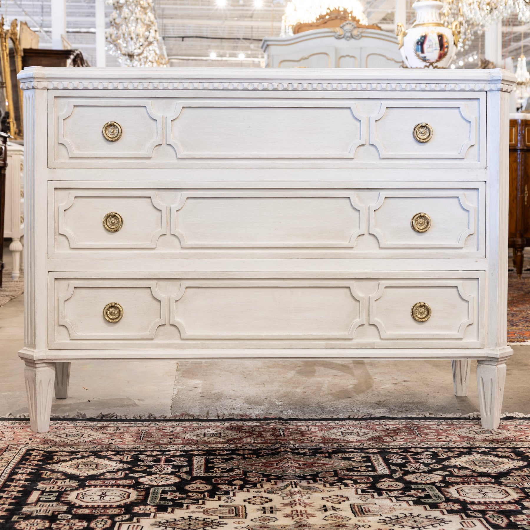 Swedish 3-Drawer Chest – Canted Corners in Antique White – Le Chateau