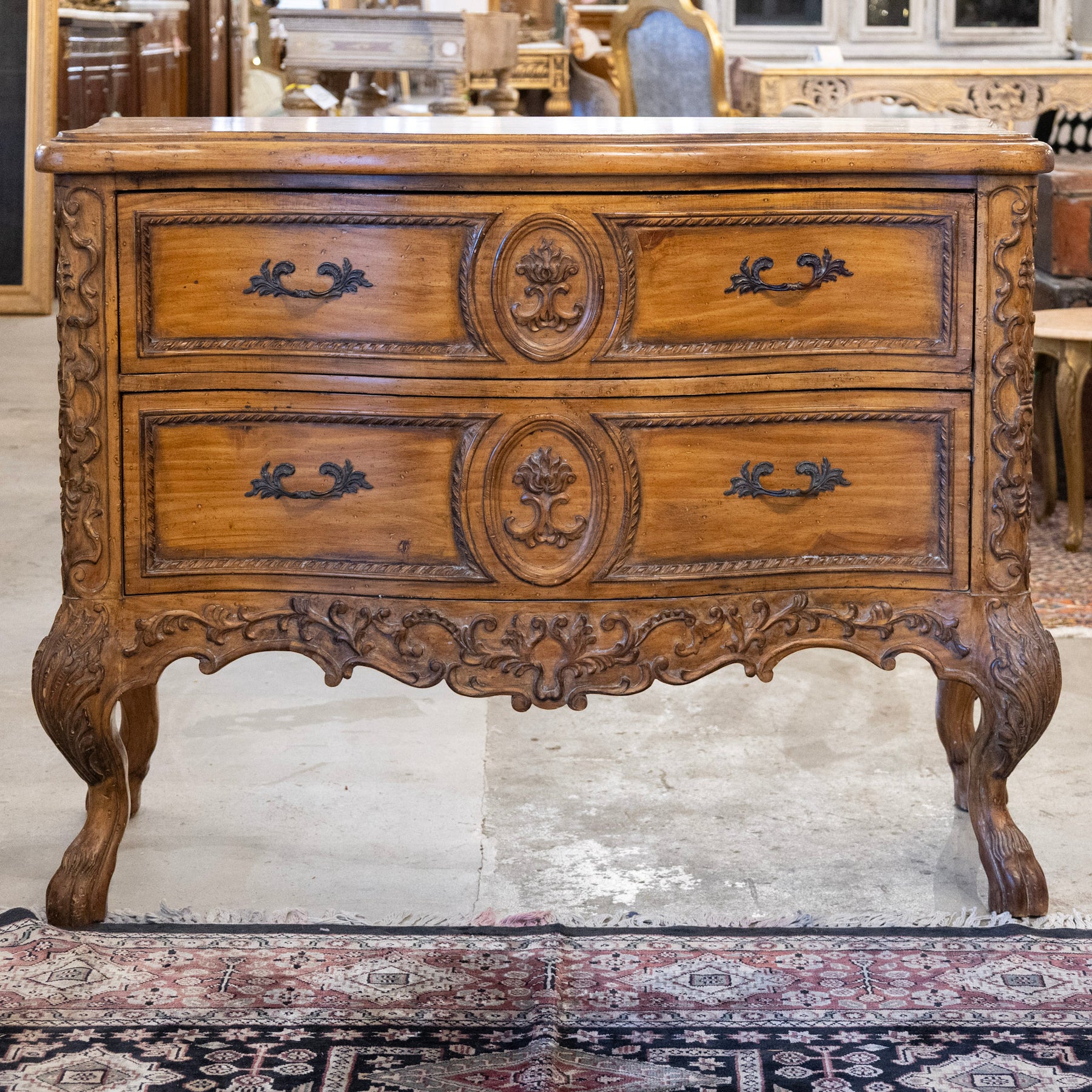 18th Century Louis XV Chest – Ornate Rocaille Carvings – Le Chateau
