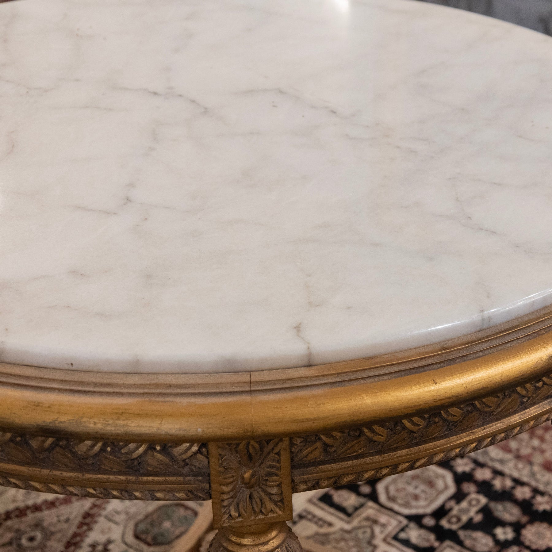 Louis XVI Gilded Center Table with Carved Detailing & White Marble Top ...