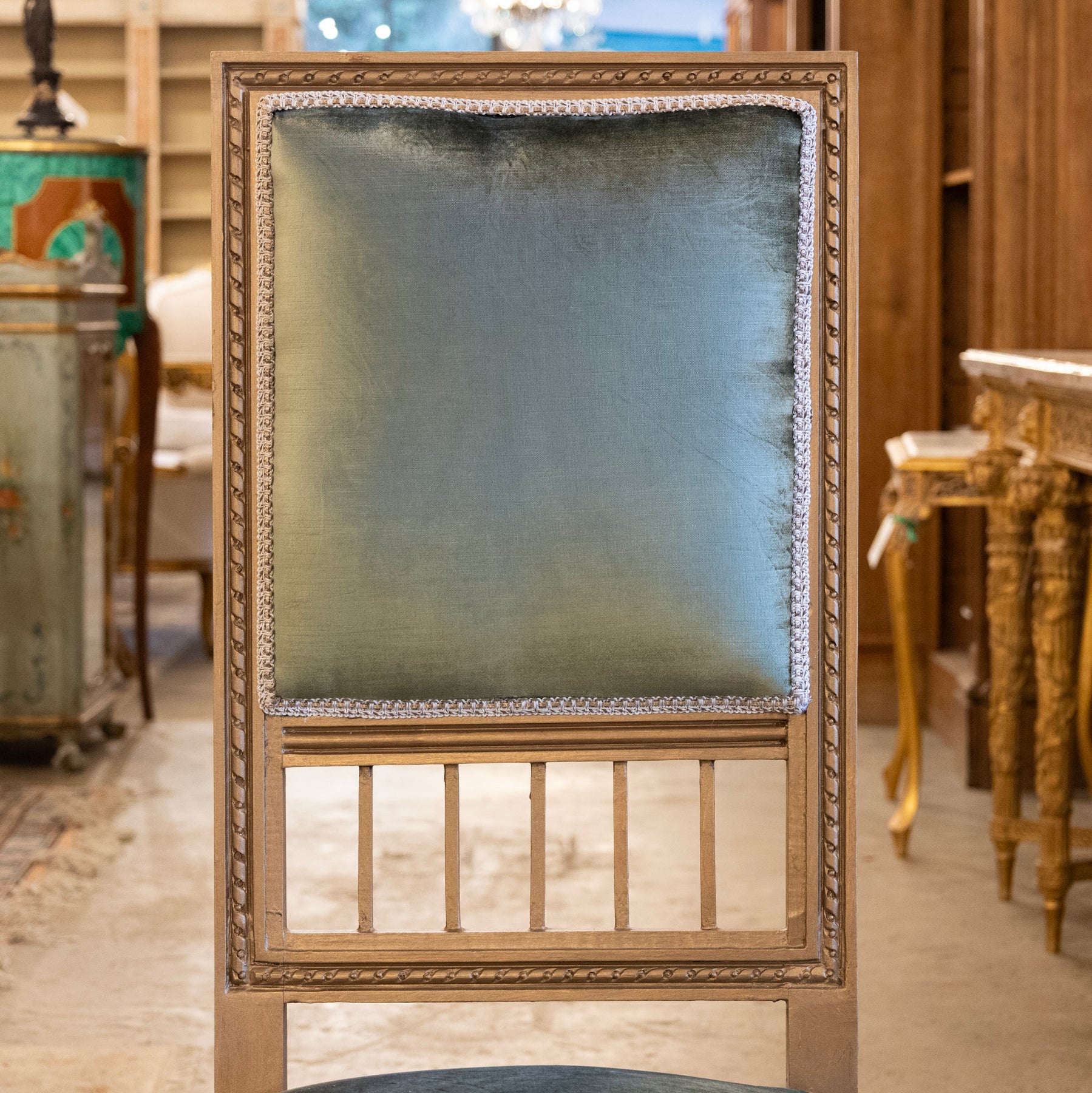 Louis XVI Square Open Back Dining Chair – Green Velvet Upholstery – Le ...