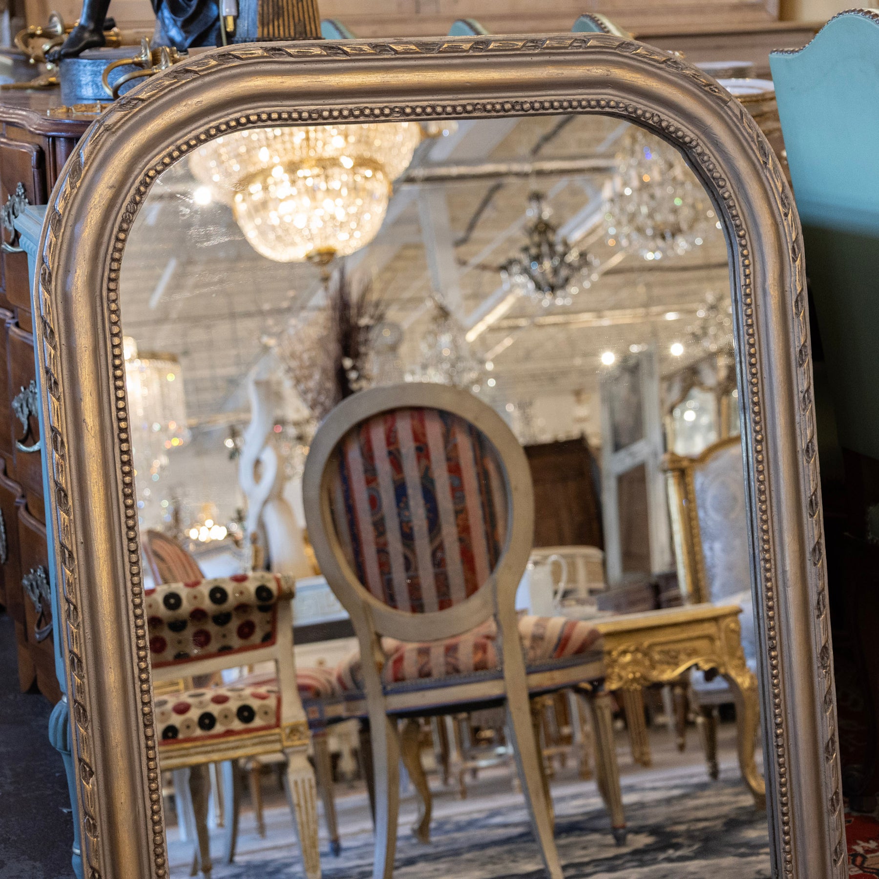 Louis Philippe Champagne Finish Mirror – Beaded & Rope Carved Trim – Le ...