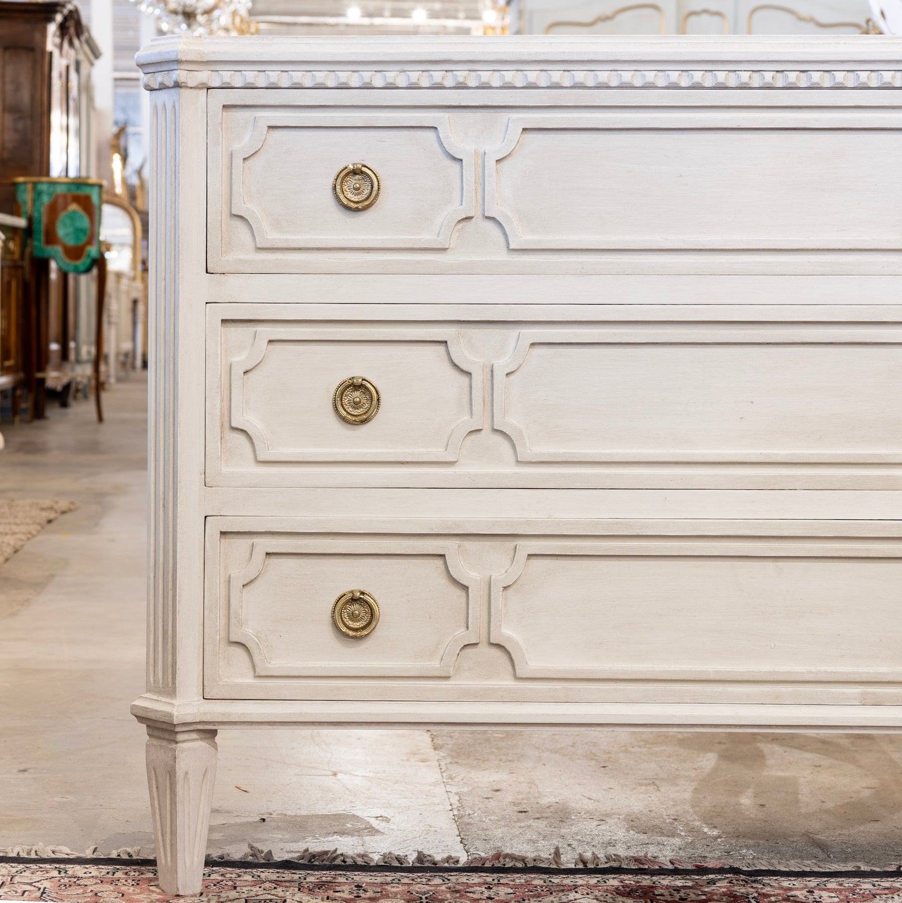 Swedish 3-Drawer Chest – Canted Corners in Antique White – Le Chateau