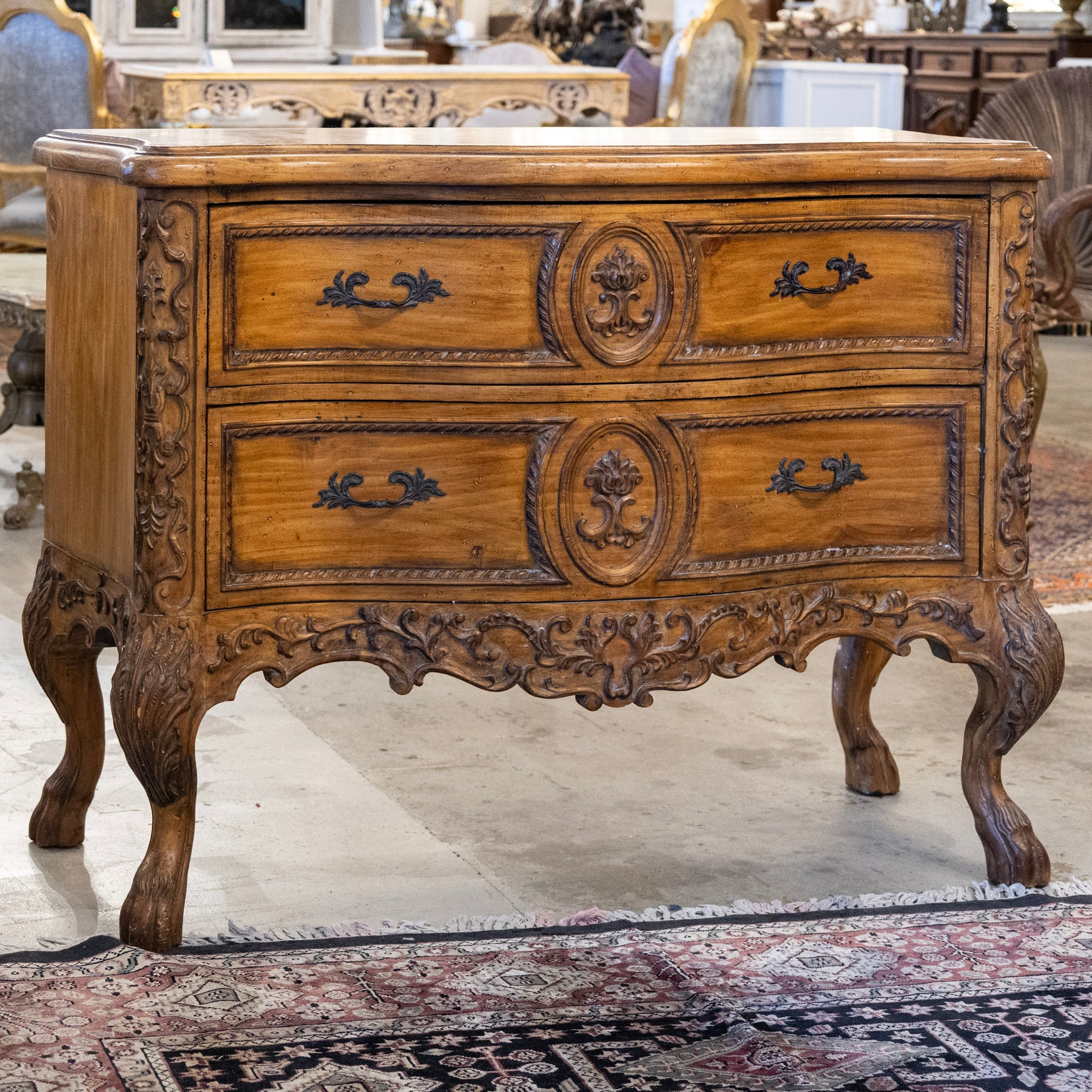 18th Century Louis XV Chest – Ornate Rocaille Carvings – Le Chateau