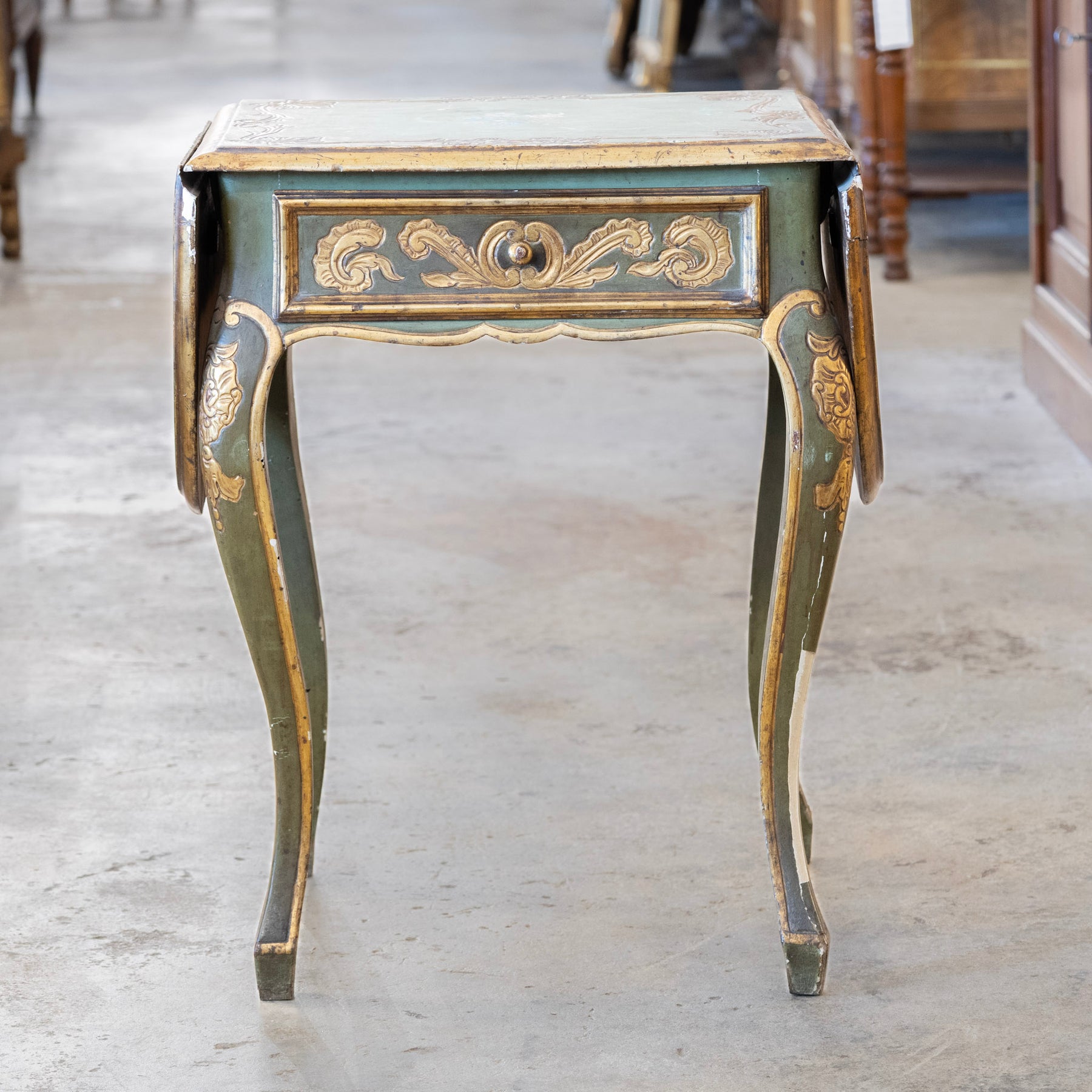 Italian Painted Green Accent Table – Drop-Leaf Sides with Gilded Accen ...