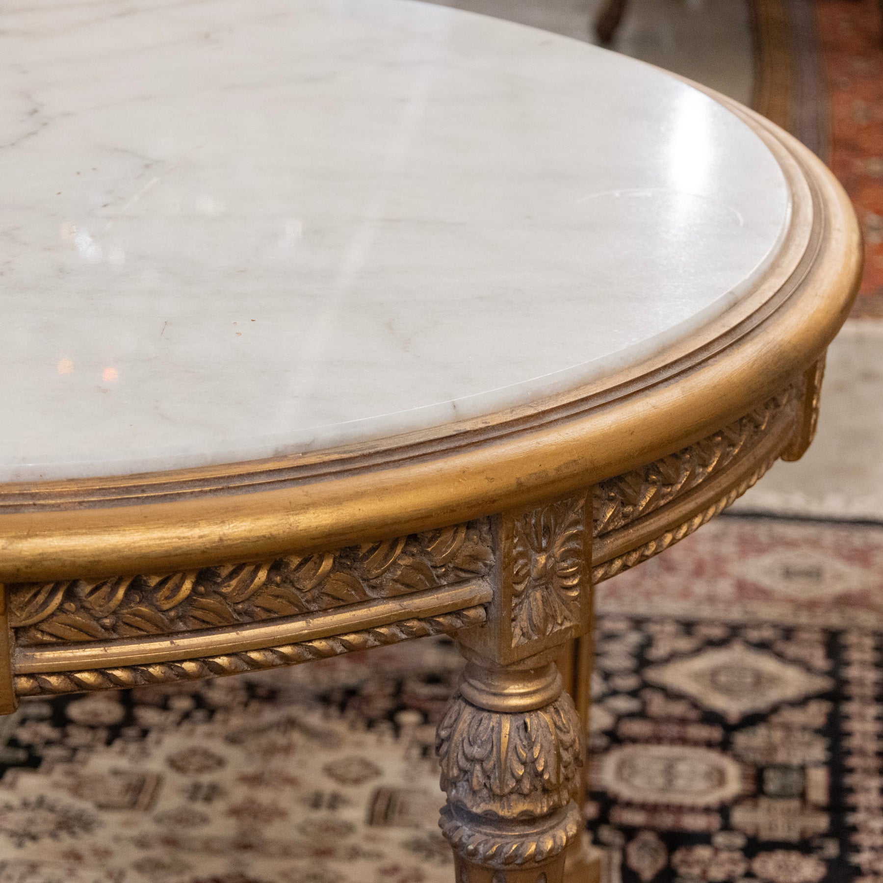 Louis XVI Gilded Center Table with Carved Detailing & White Marble Top ...