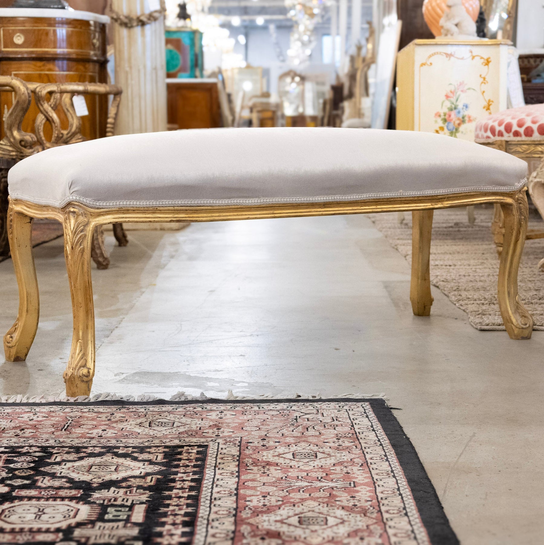 Louis XV Bench – Gold Trim & Cabriole Legs in French Grey Velvet – Le ...