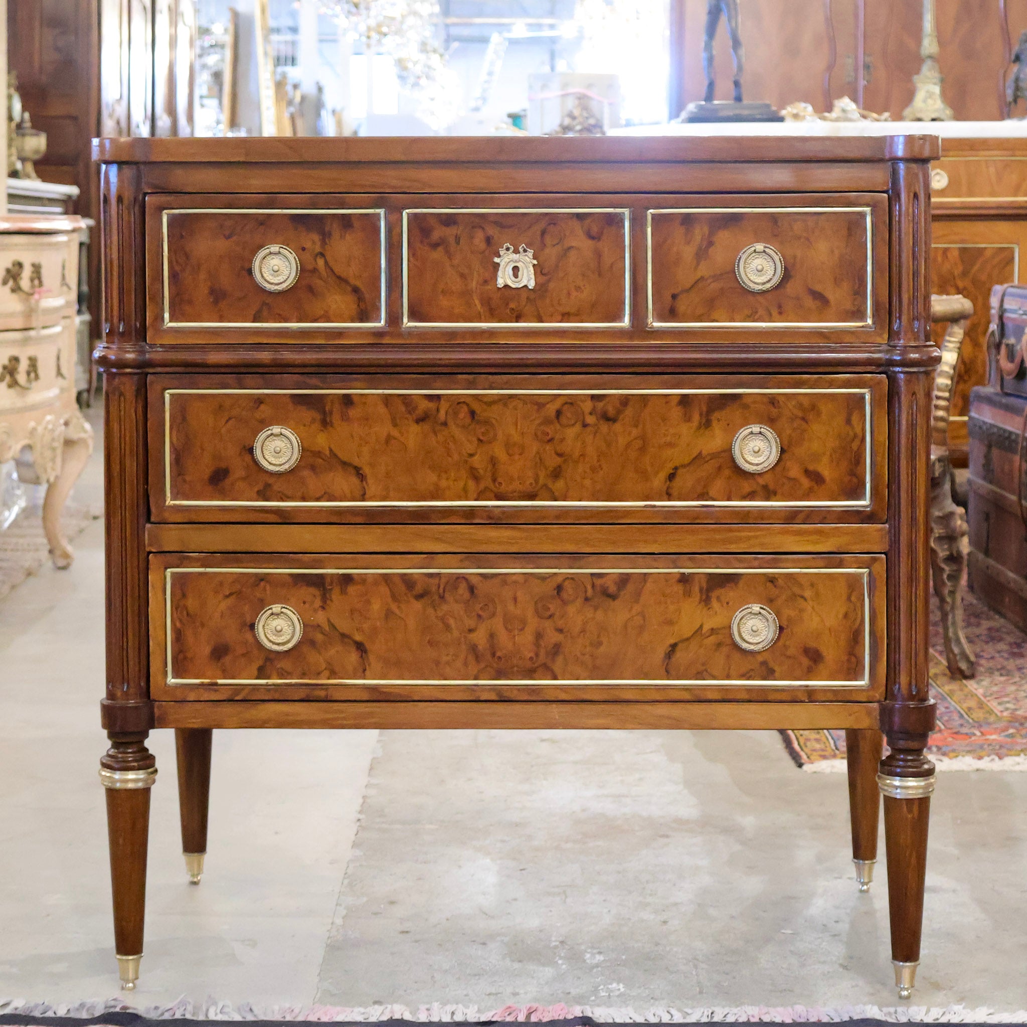 Burl Wood Chest with Rounded Corner and Brass Details – Le Chateau