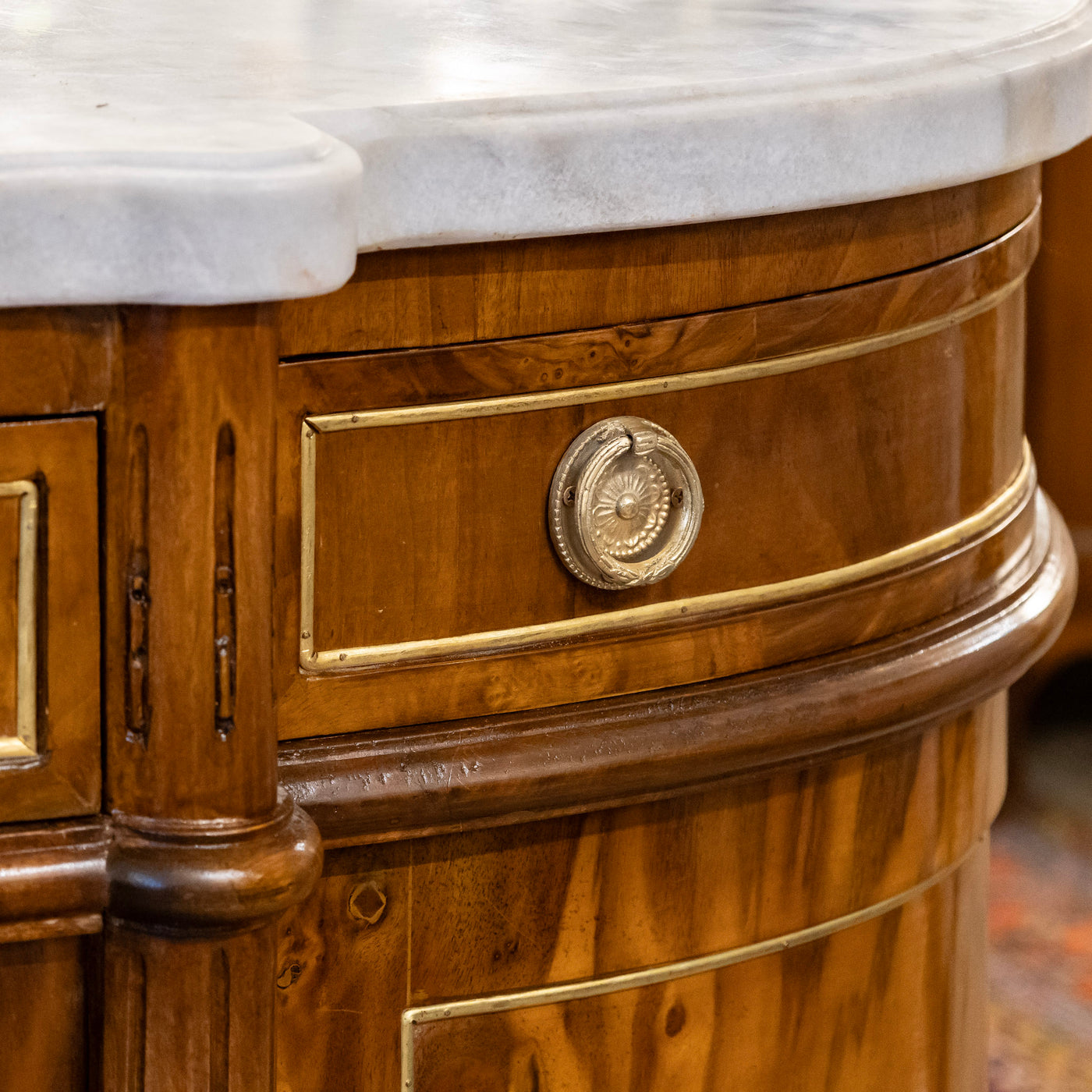 Louis XVI Dark Burl Wood Demilune Sideboard With White Marble Top – Le ...