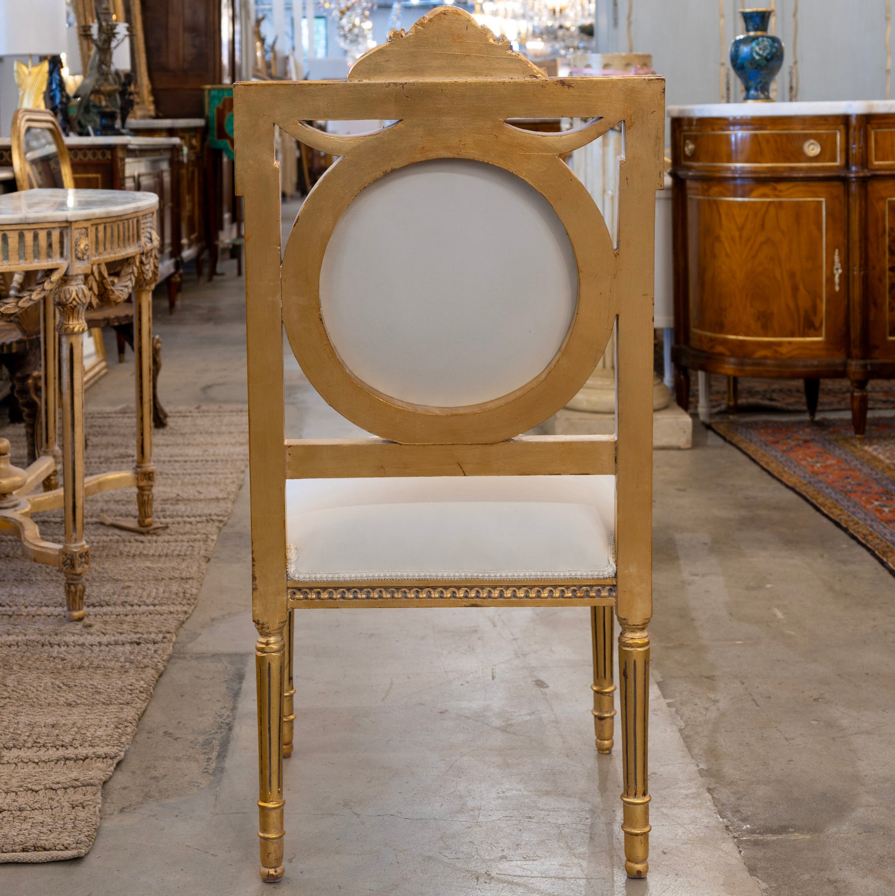 Louis XVI Square Open Back Gilded Dining Chair – White Velvet Upholste ...