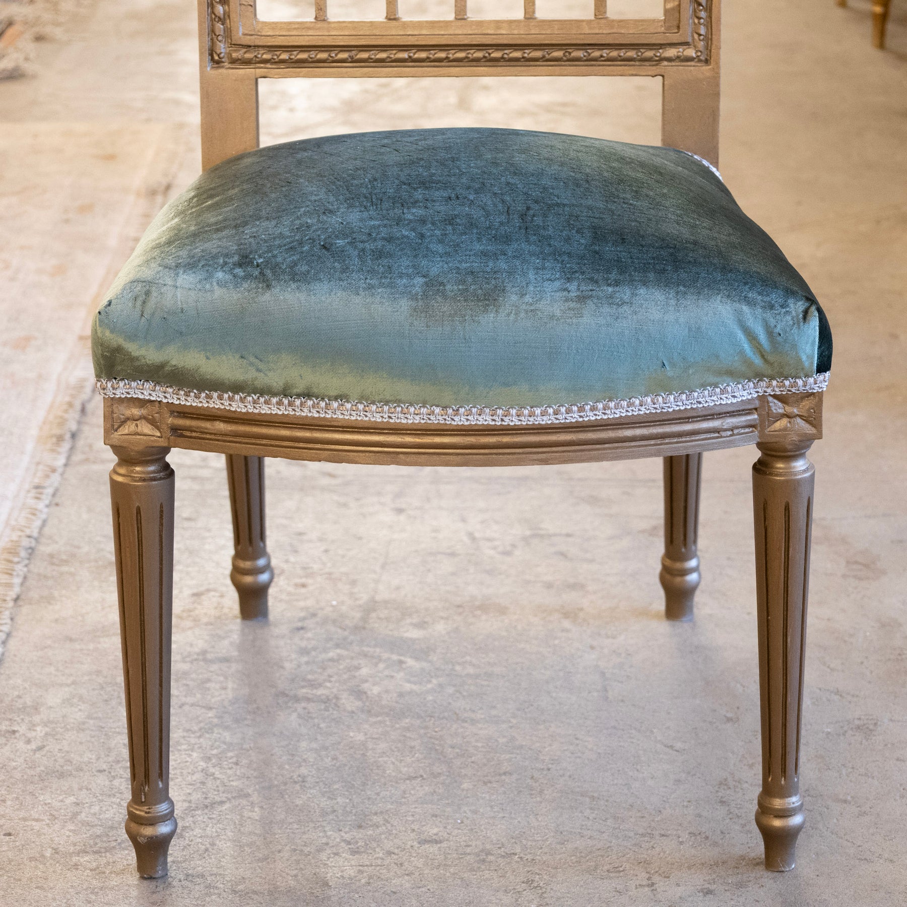 Louis XVI Square Open Back Dining Chair – Green Velvet Upholstery – Le ...