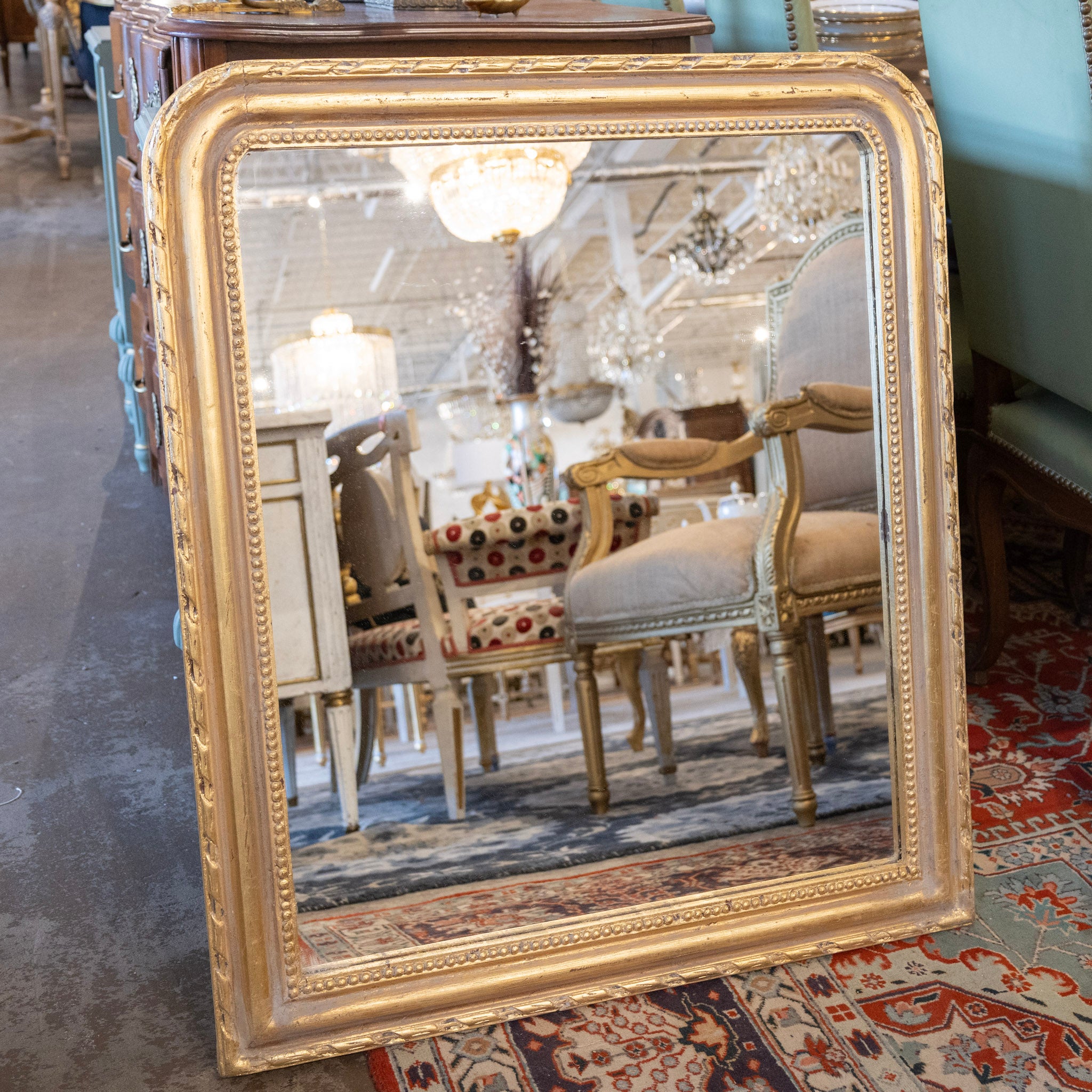 Louis Philippe Gilded Mirror – Wide Rectangular Frame with Rope & Bead ...