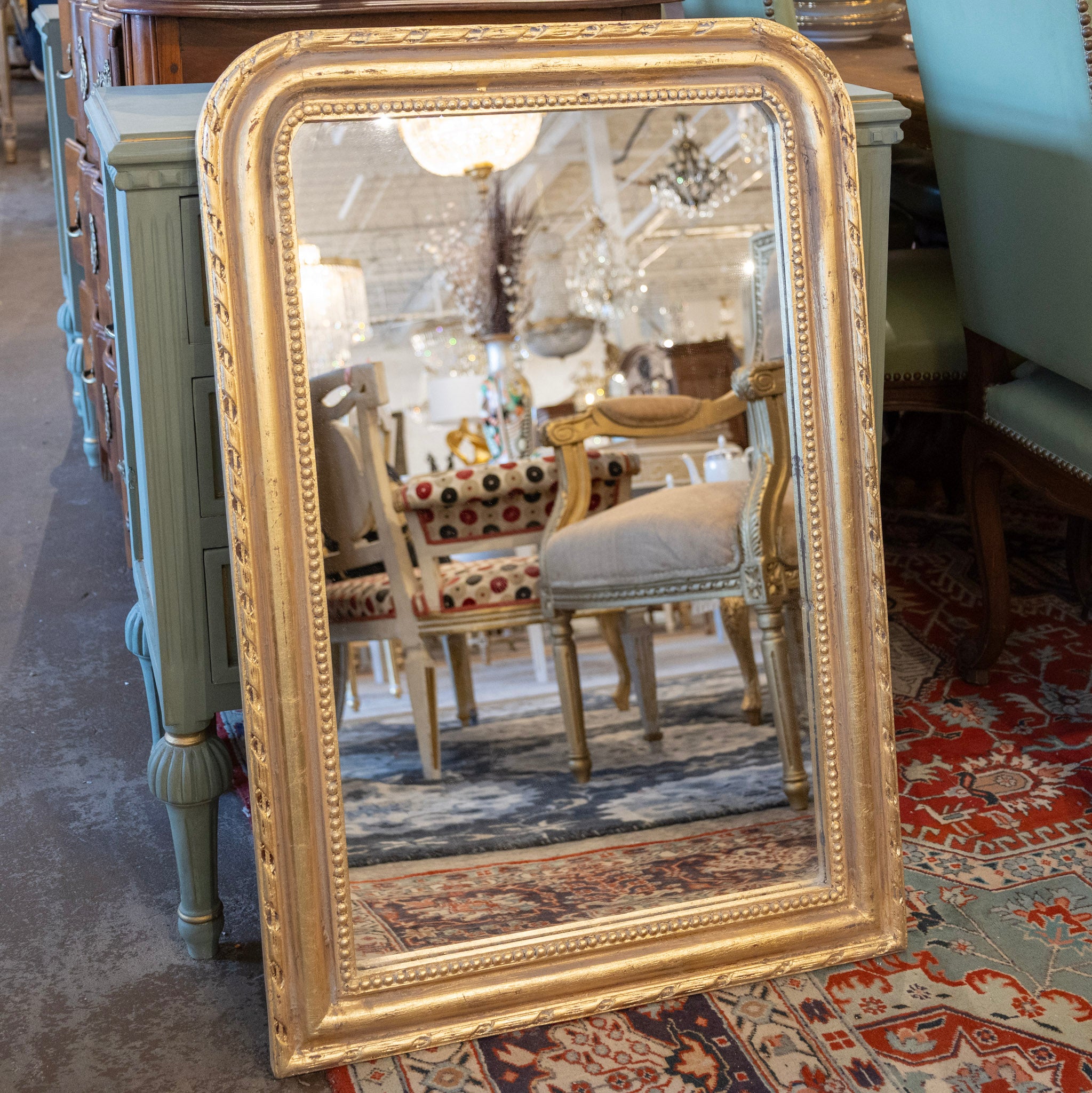 Louis Philippe Gilded Mirror – Tall Rectangular Frame with Rope & Bead ...