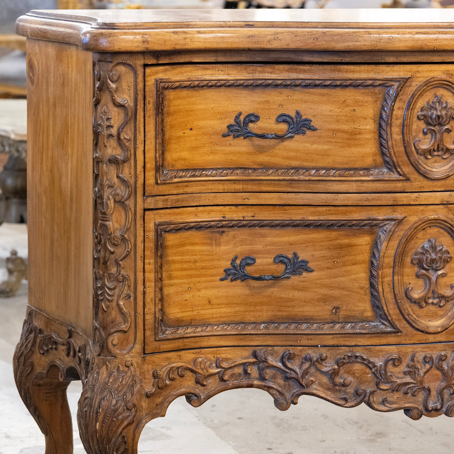 18th Century Louis XV Chest – Ornate Rocaille Carvings – Le Chateau