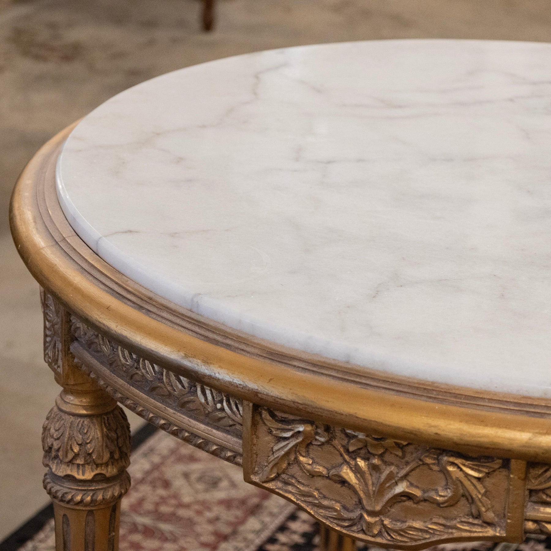 Louis XVI Gilded Center Table with Carved Detailing & White Marble Top ...