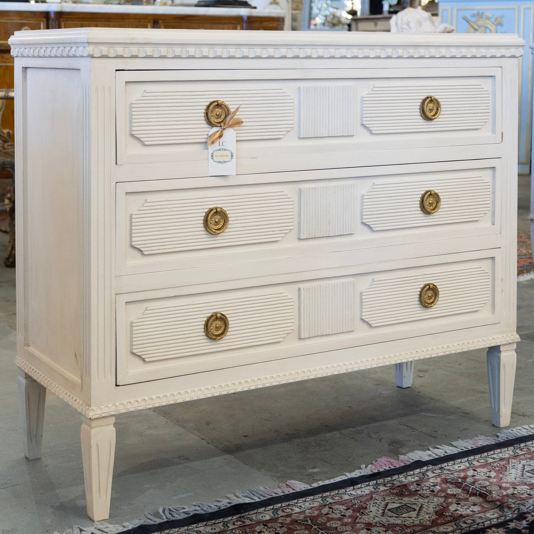 Swedish 3-Drawer Chest – Reeded Drawer Trim & Tapered Legs in White ...