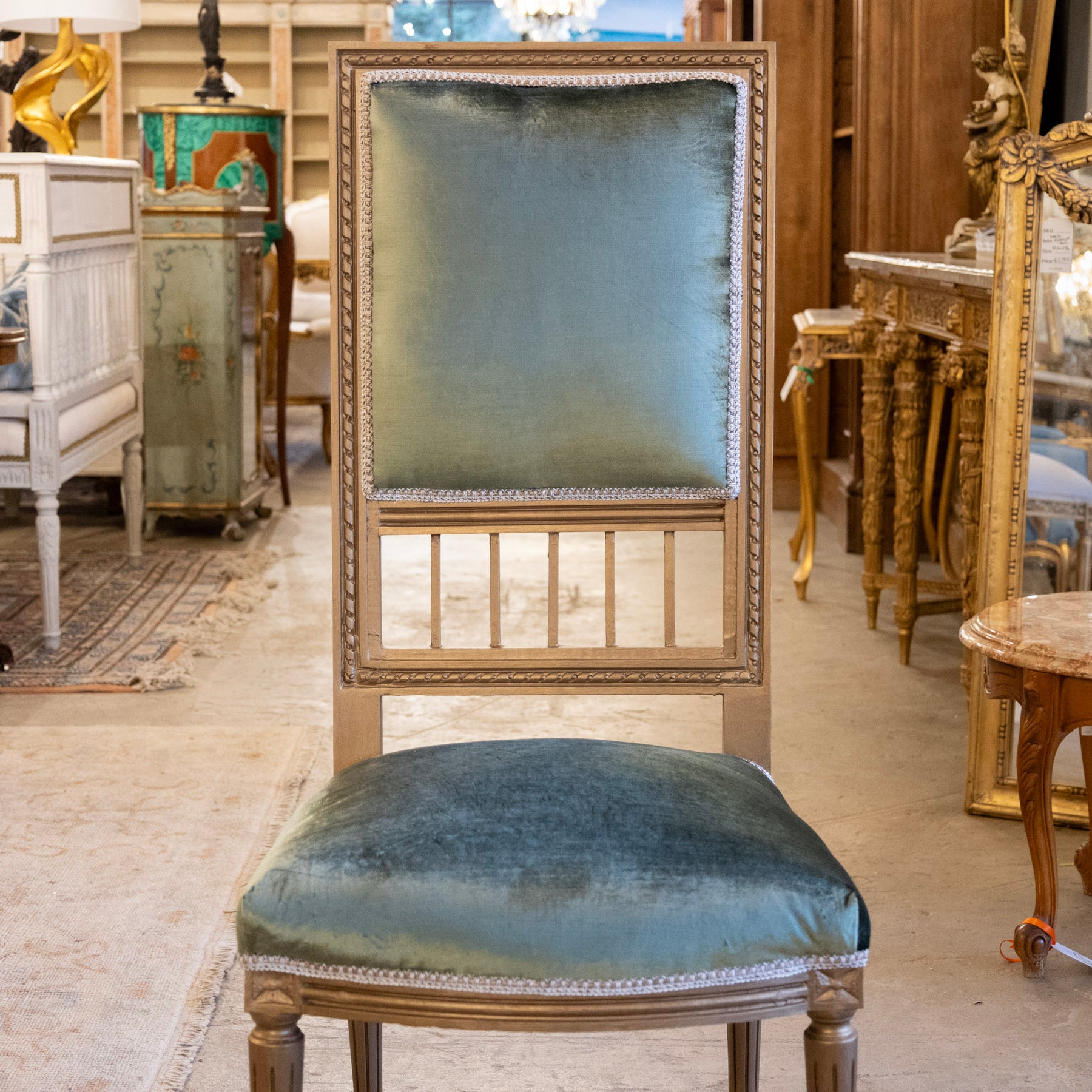 Louis XVI Square Open Back Dining Chair – Green Velvet Upholstery – Le ...