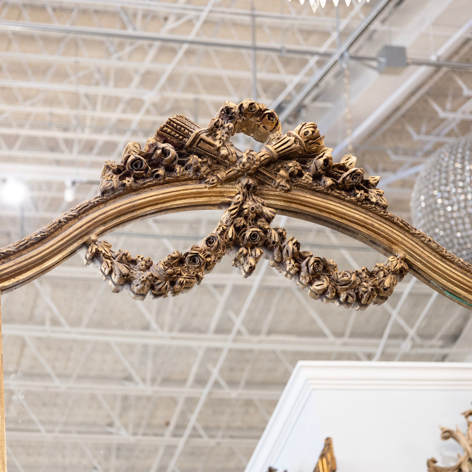 Louis XVI Floor Mirror – Carved Crest & Gold Finish – Le Chateau