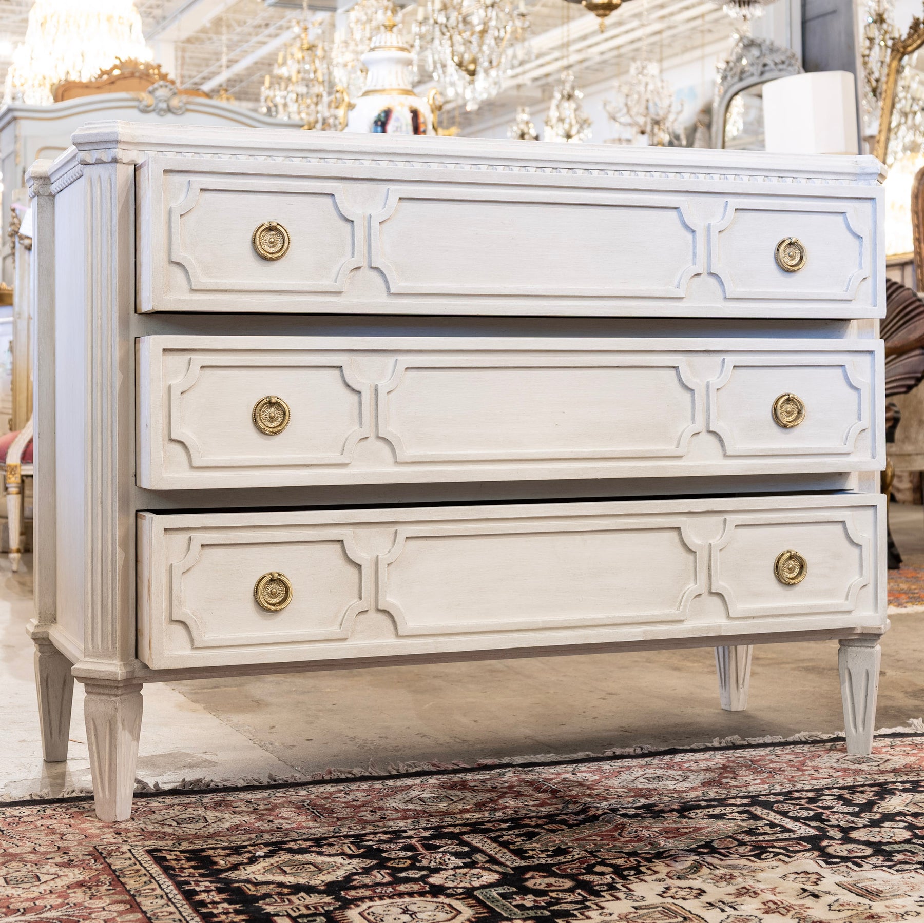 Swedish 3-Drawer Chest – Canted Corners in Antique White – Le Chateau