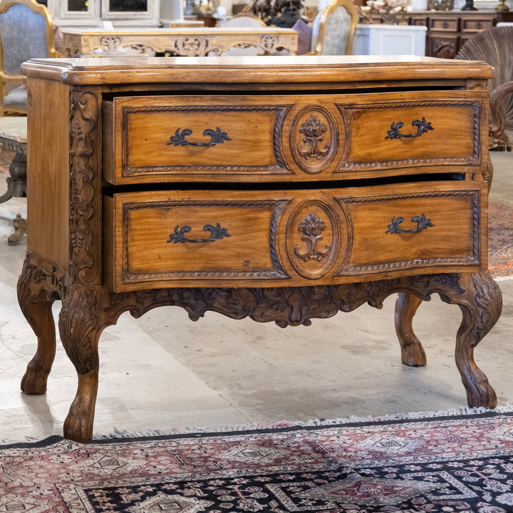 18th Century Louis XV Chest – Ornate Rocaille Carvings – Le Chateau