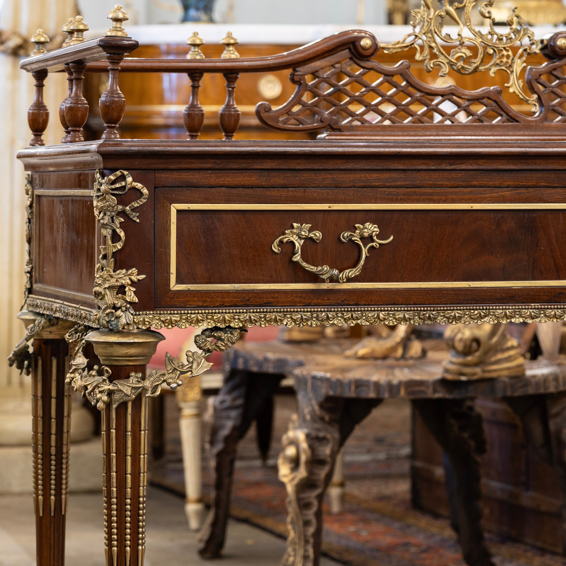 Louis XVI Writing Desk – Brown with Ormolu Mount – Le Chateau