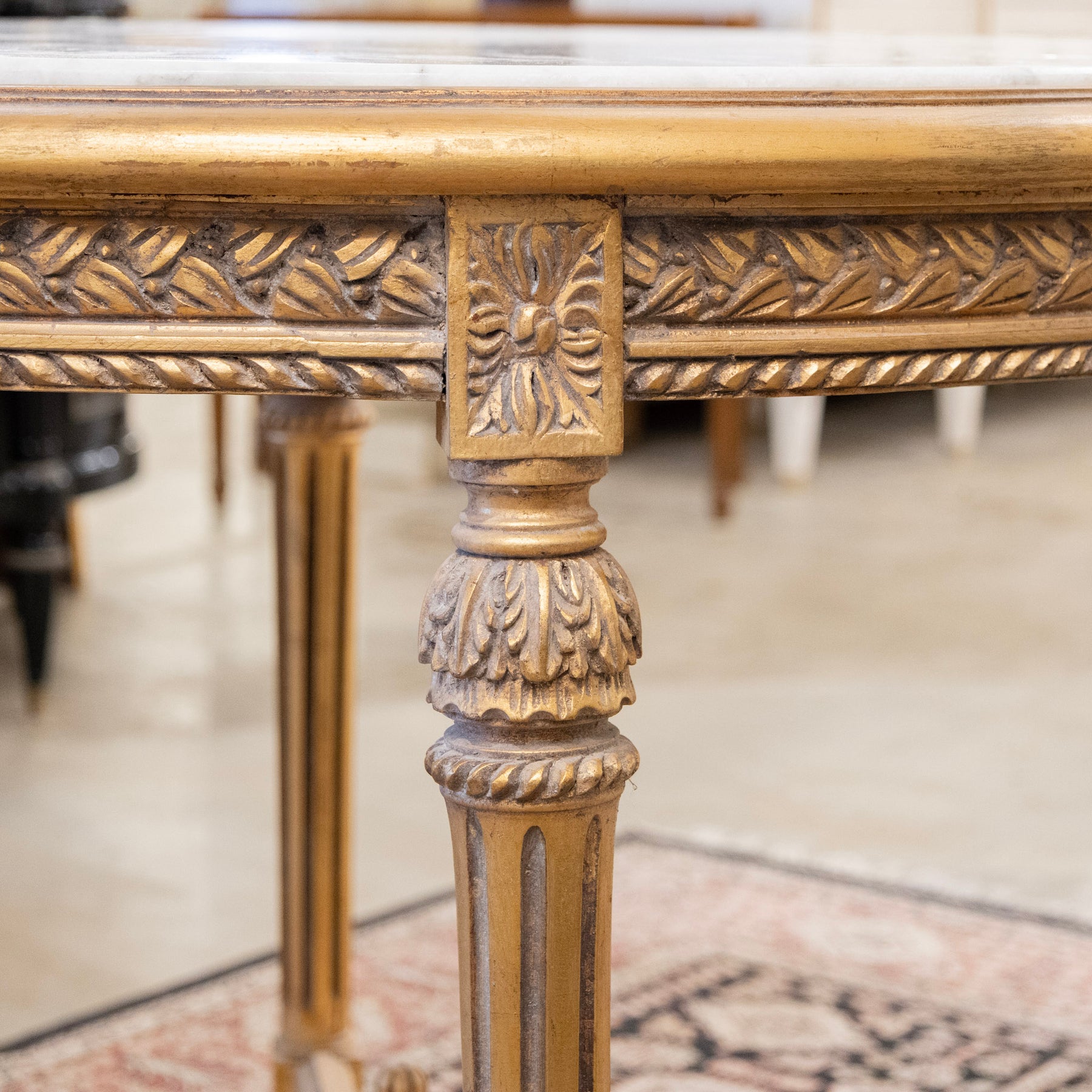 Louis XVI Gilded Center Table with Carved Detailing & White Marble Top ...