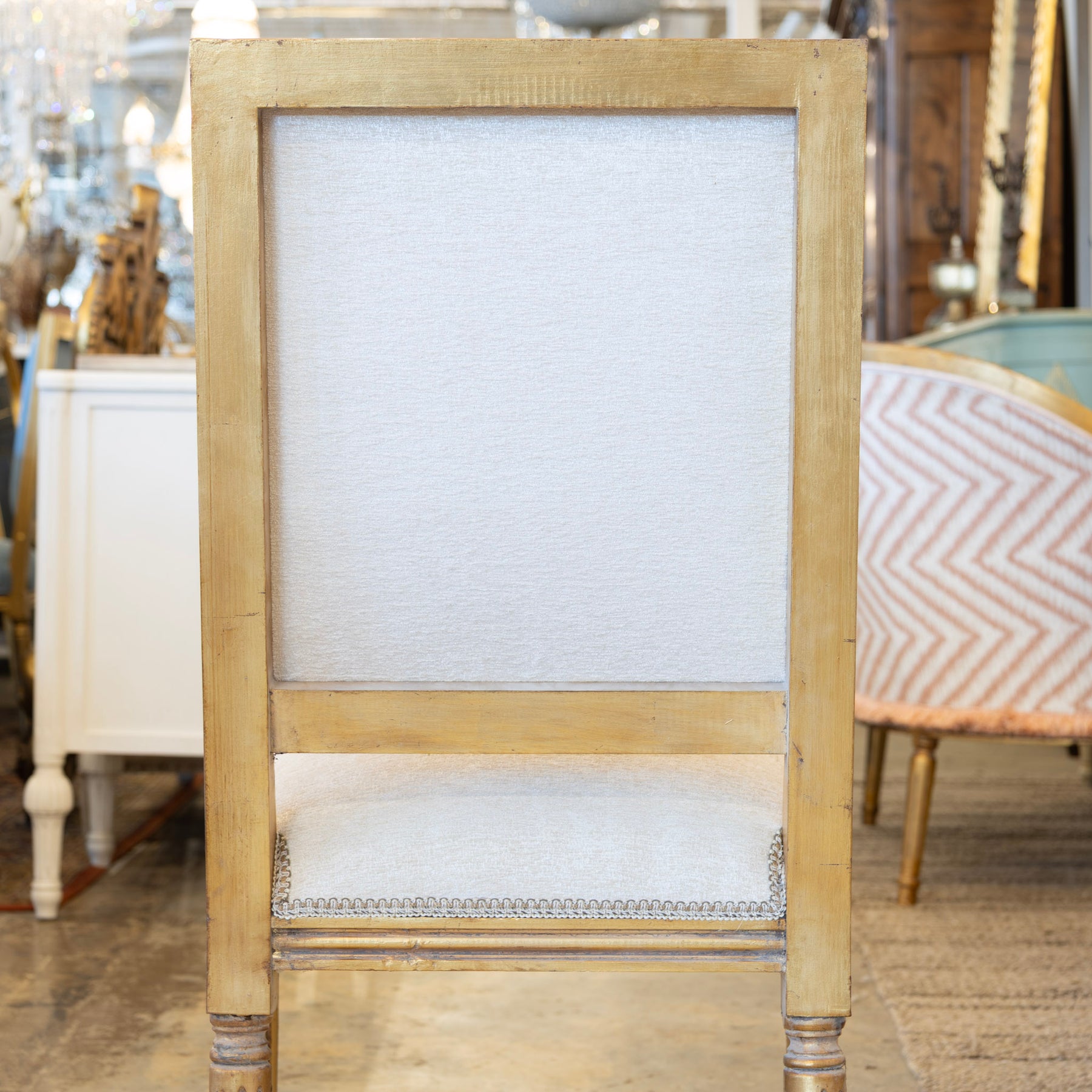 Louis XVI Square Dining Chair – Gilded Frame & White Linen Upholstery ...