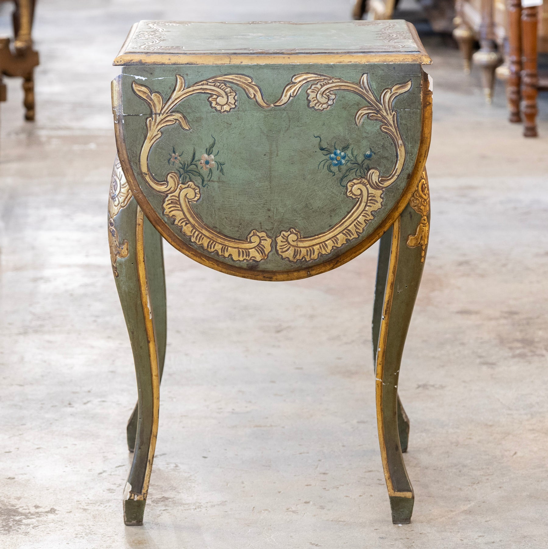 Italian Painted Green Accent Table – Drop-Leaf Sides with Gilded Accen ...