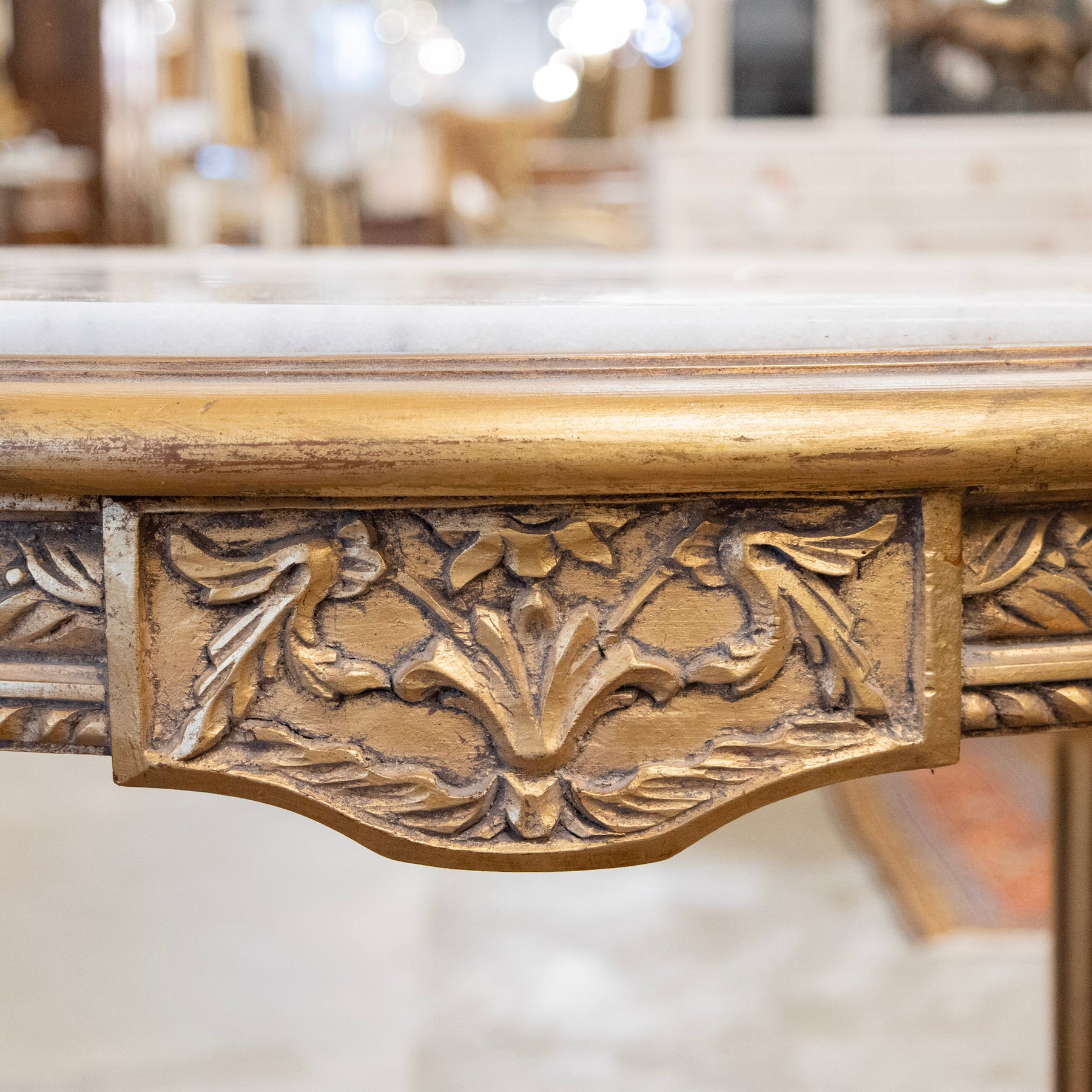 Louis XVI Gilded Center Table with Carved Detailing & White Marble Top ...