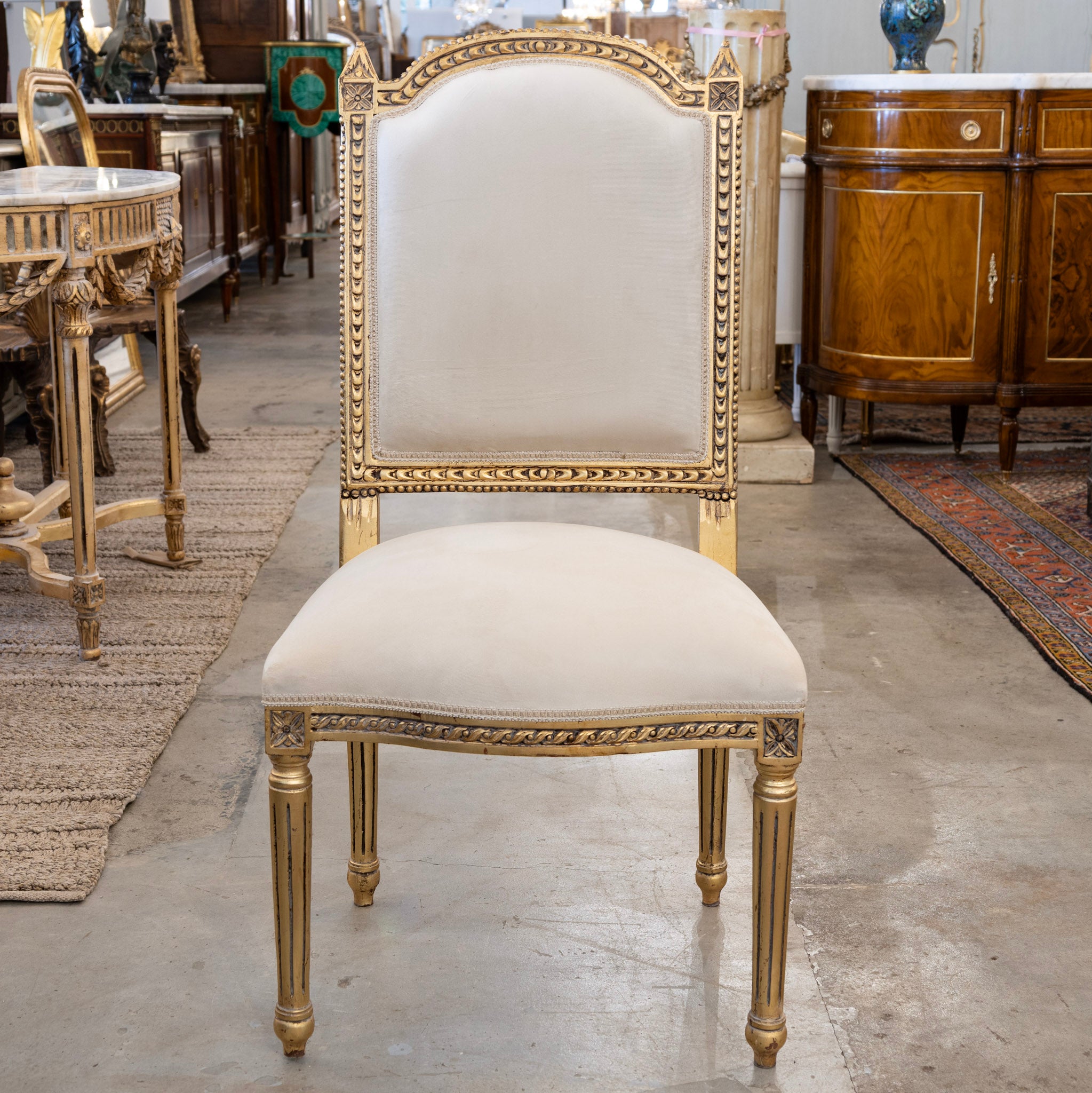 Louis XVI Gilded Square Dining Chair – Carved Trim with White Velvet U ...