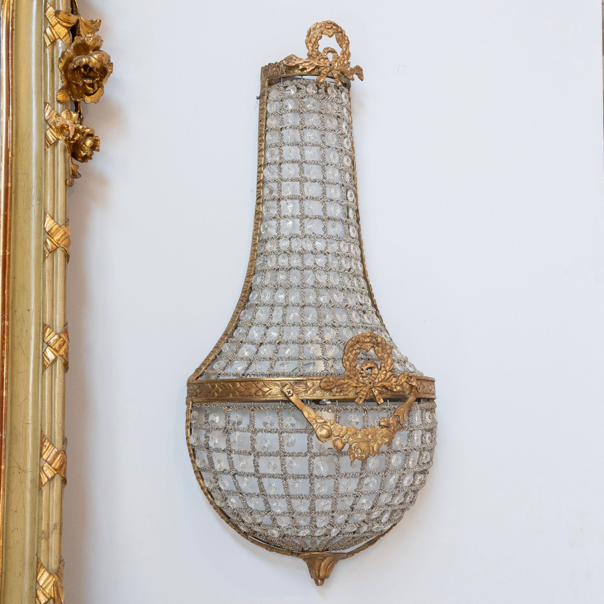 Pair of French Empire Crystal Basket Sconces – Gilded Bronze Trim – Le ...