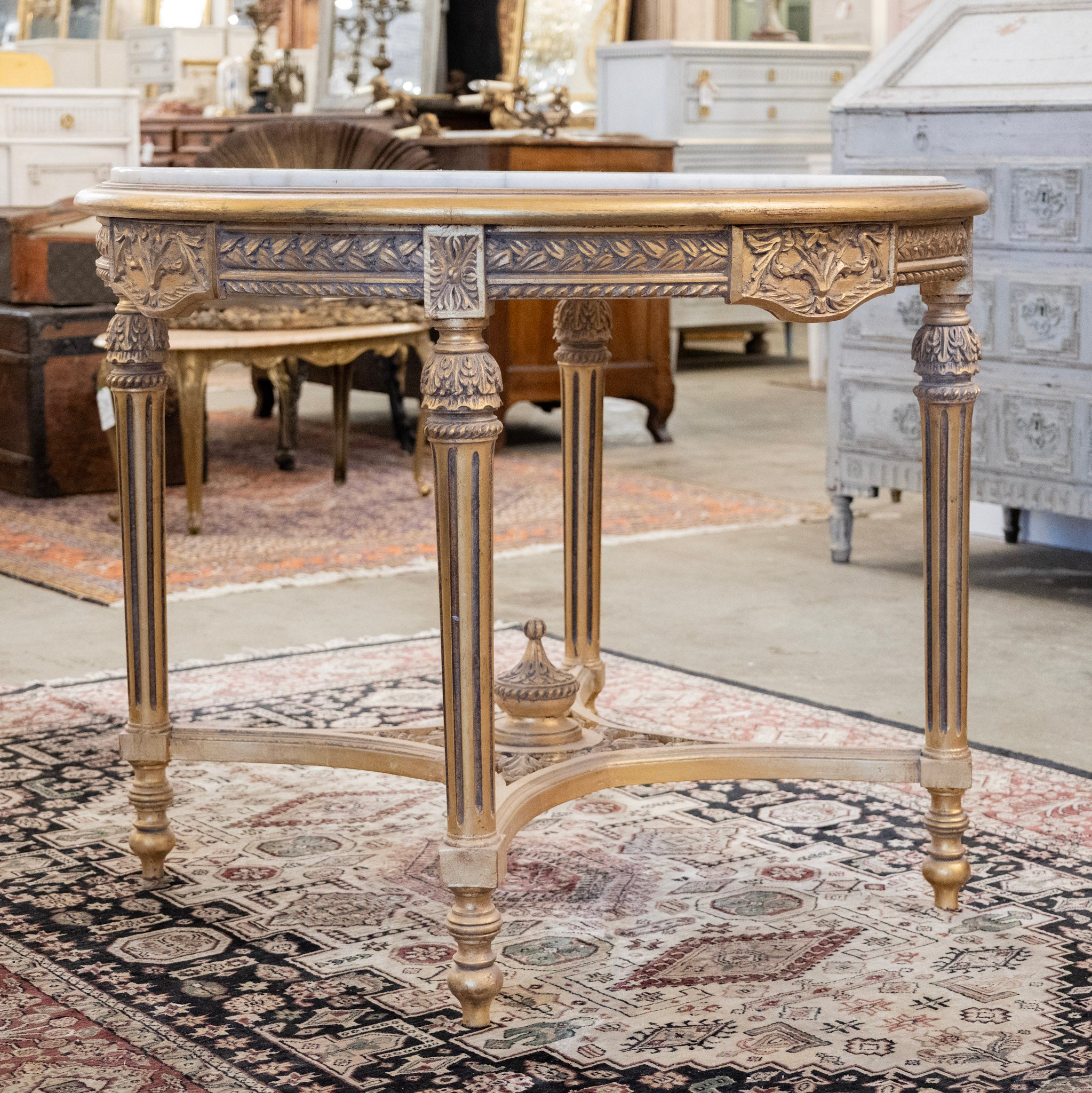 Louis XVI Gilded Center Table with Carved Detailing & White Marble Top ...
