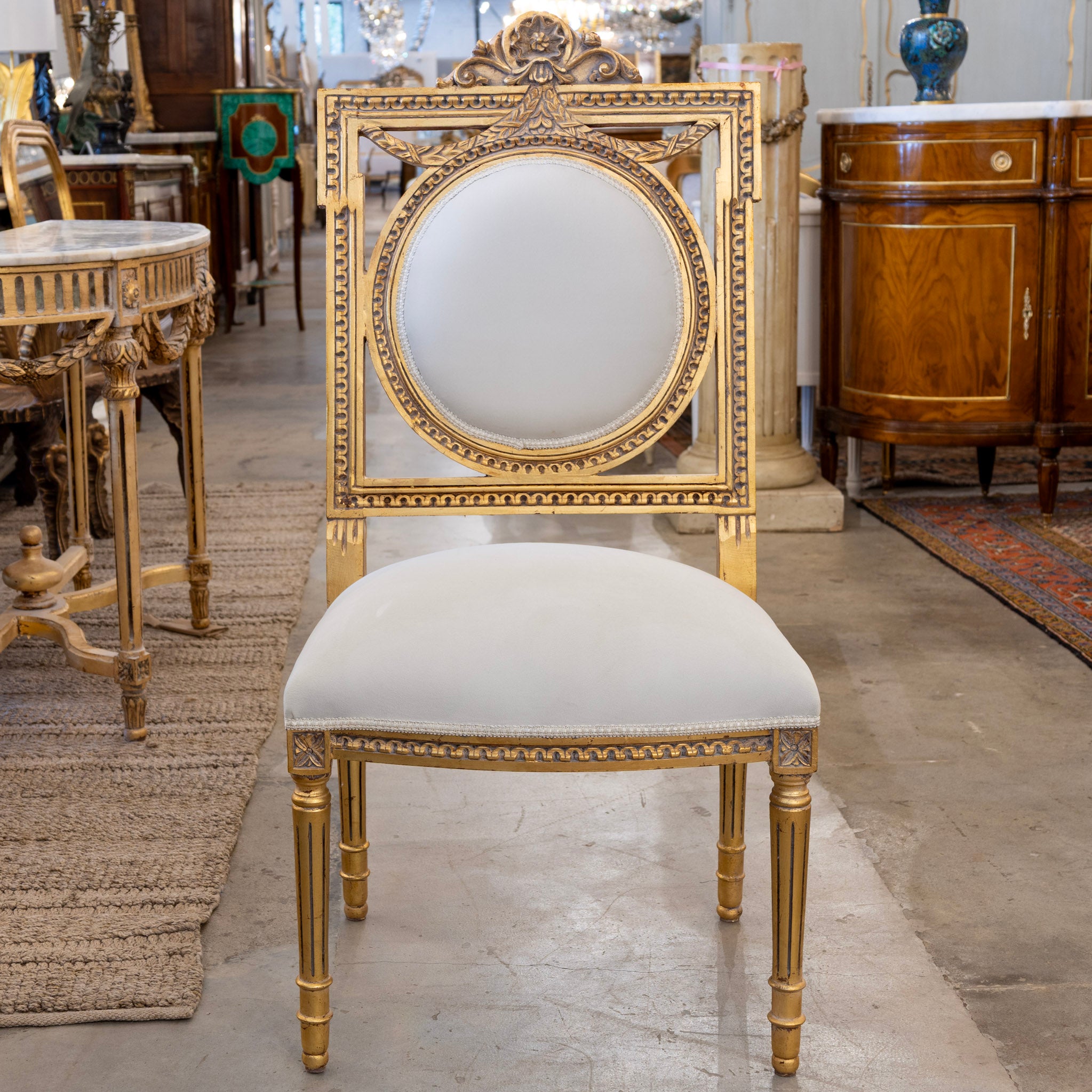 Louis XVI Square Open Back Gilded Dining Chair – White Velvet Upholste ...