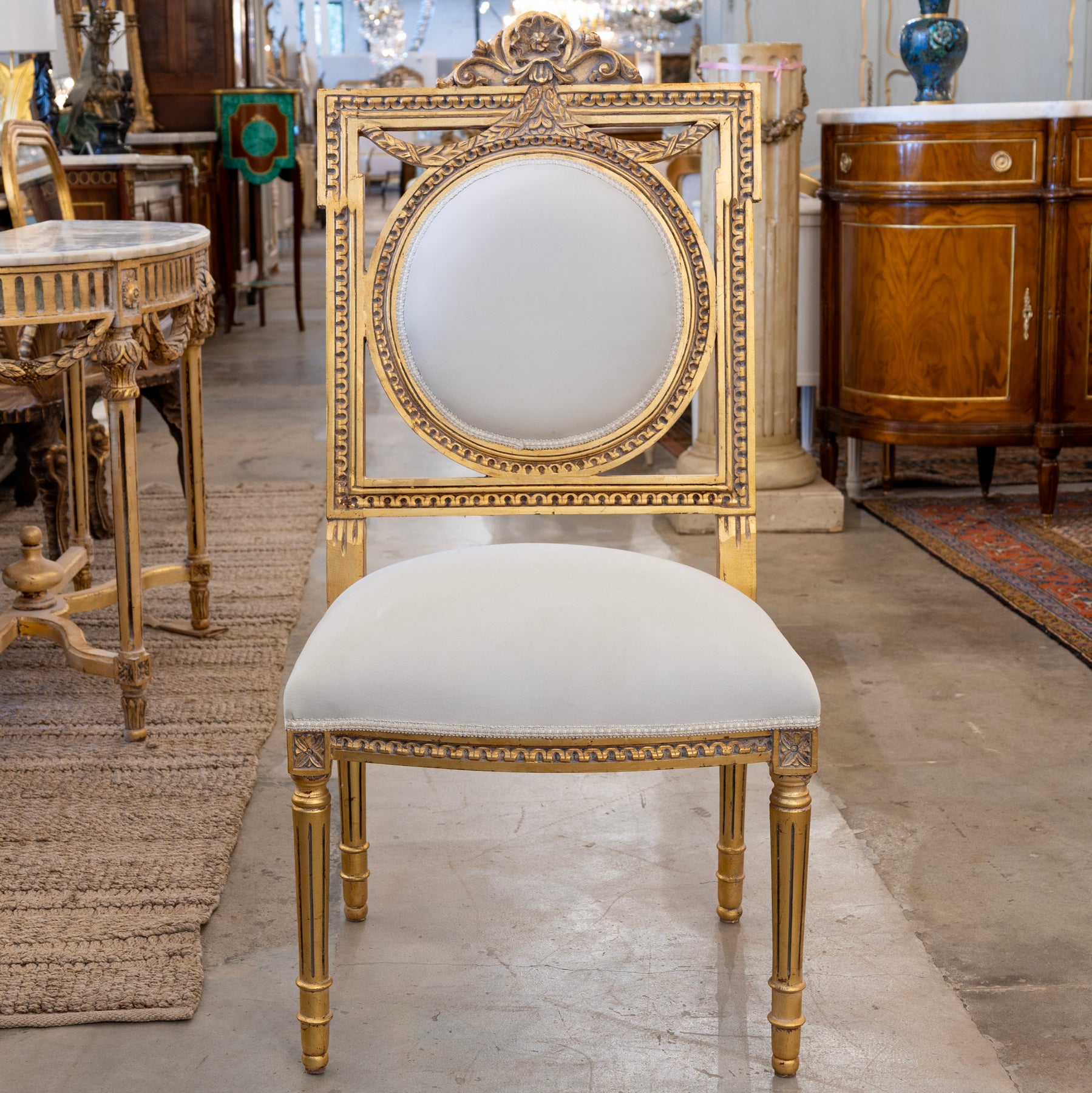 Louis XVI Square Open Back Gilded Dining Chair – White Velvet Upholste ...