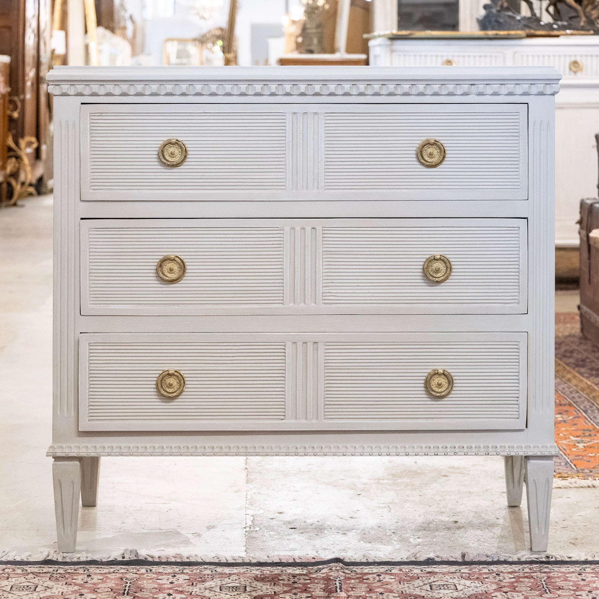 Swedish 3-Drawer Chest – Fluted & Reeded Drawers in French Grey – Le ...