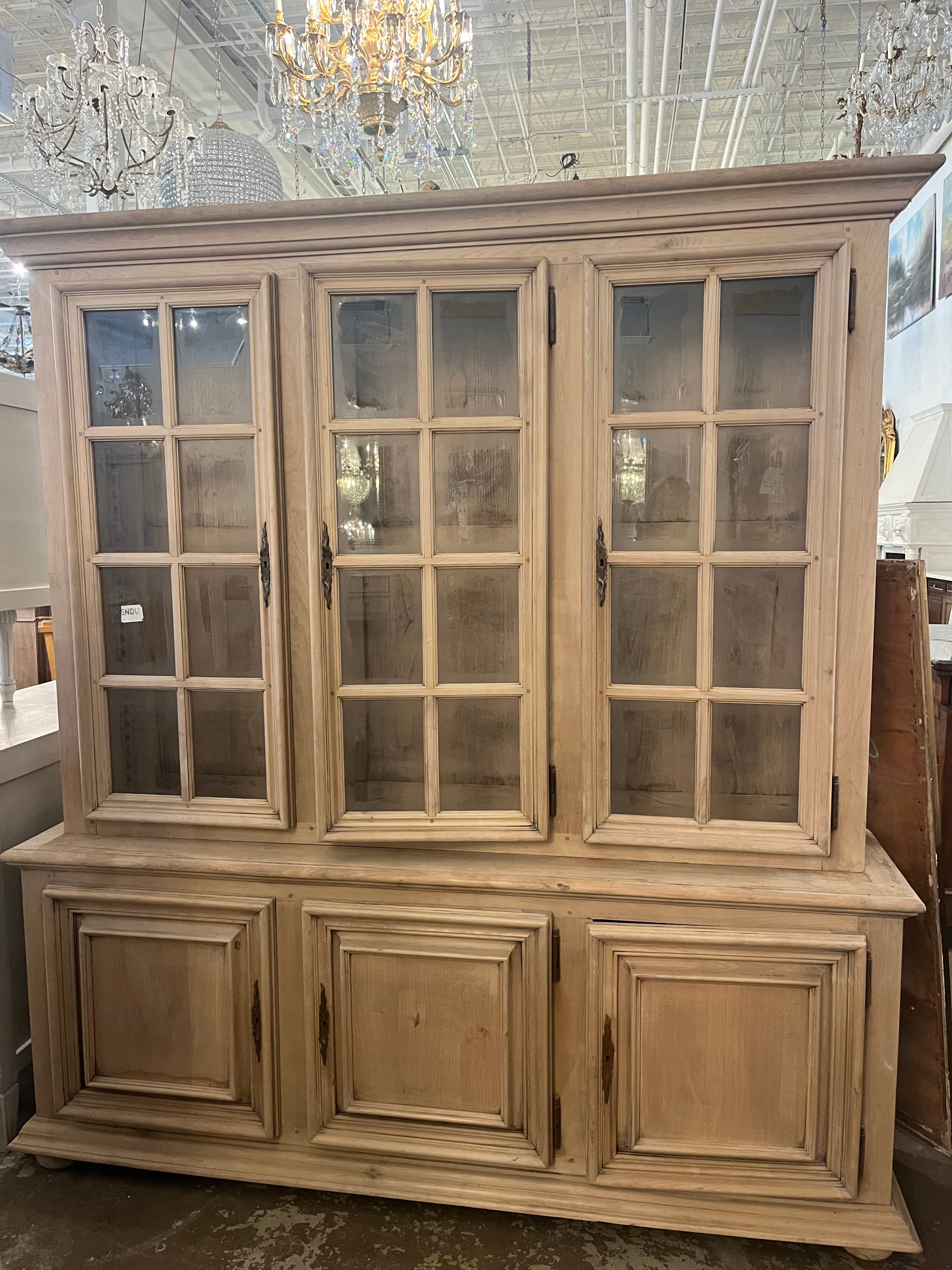 Antique French Louis Philippe Cupboard in Natural Wood with Glass Door ...