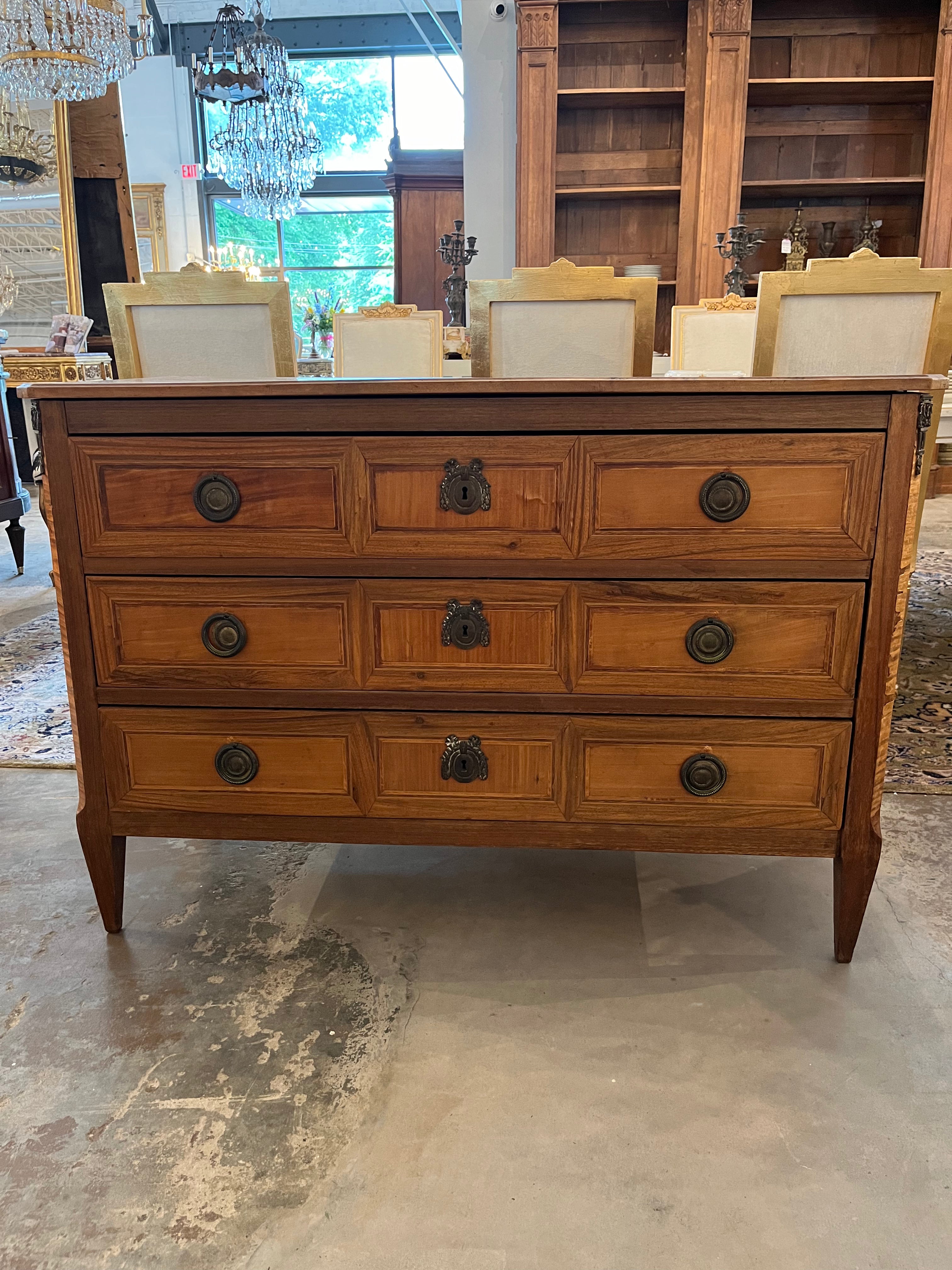Antique French Three-Drawer Chest with Brass Pulls – Le Chateau