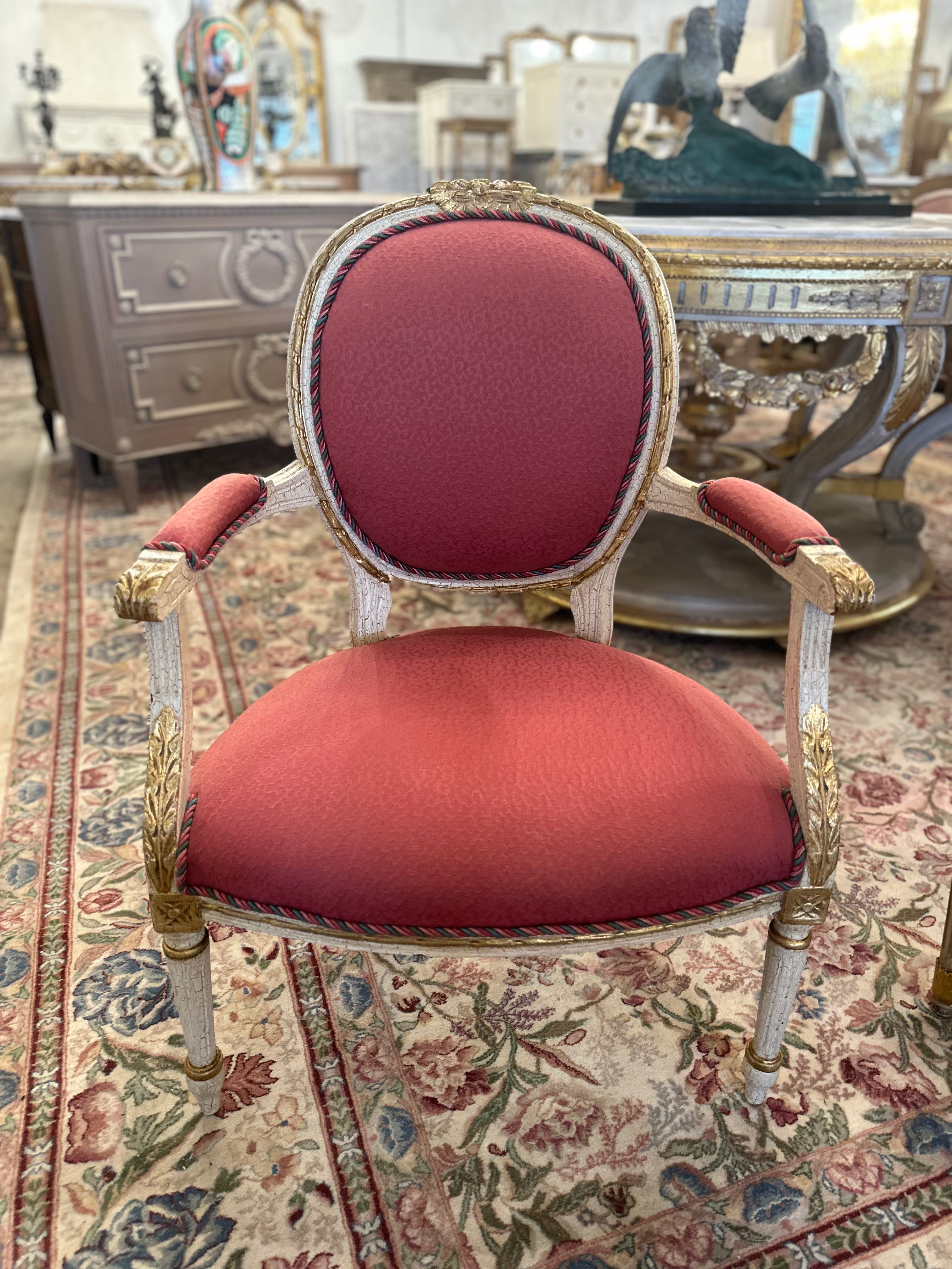 Antique French Louis XVI Round Arm Chair with Burgundy Upholstery – Le ...
