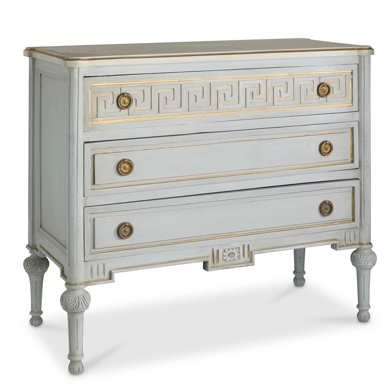 Antique Swedish Chest with Greek Key Detail in Blue with Gold – Le Chateau