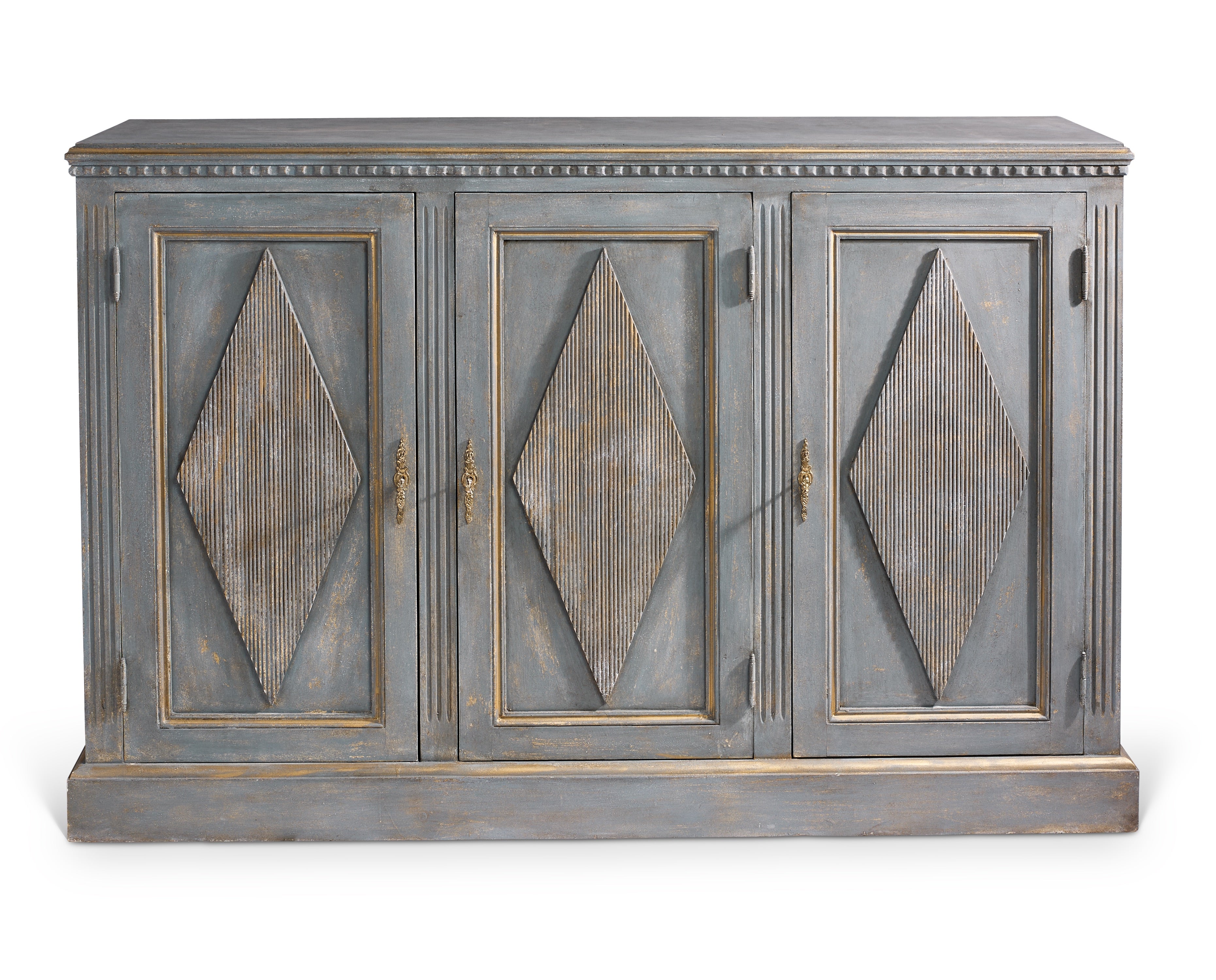 Swedish Reeded Diamond Buffet in Steel Gray with Gold – Le Chateau